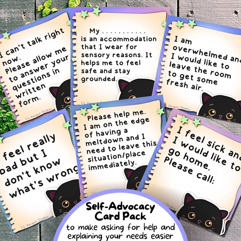 Black Cat Autism Self-advocacy Cards, Autistic Adult Printable AAC ...