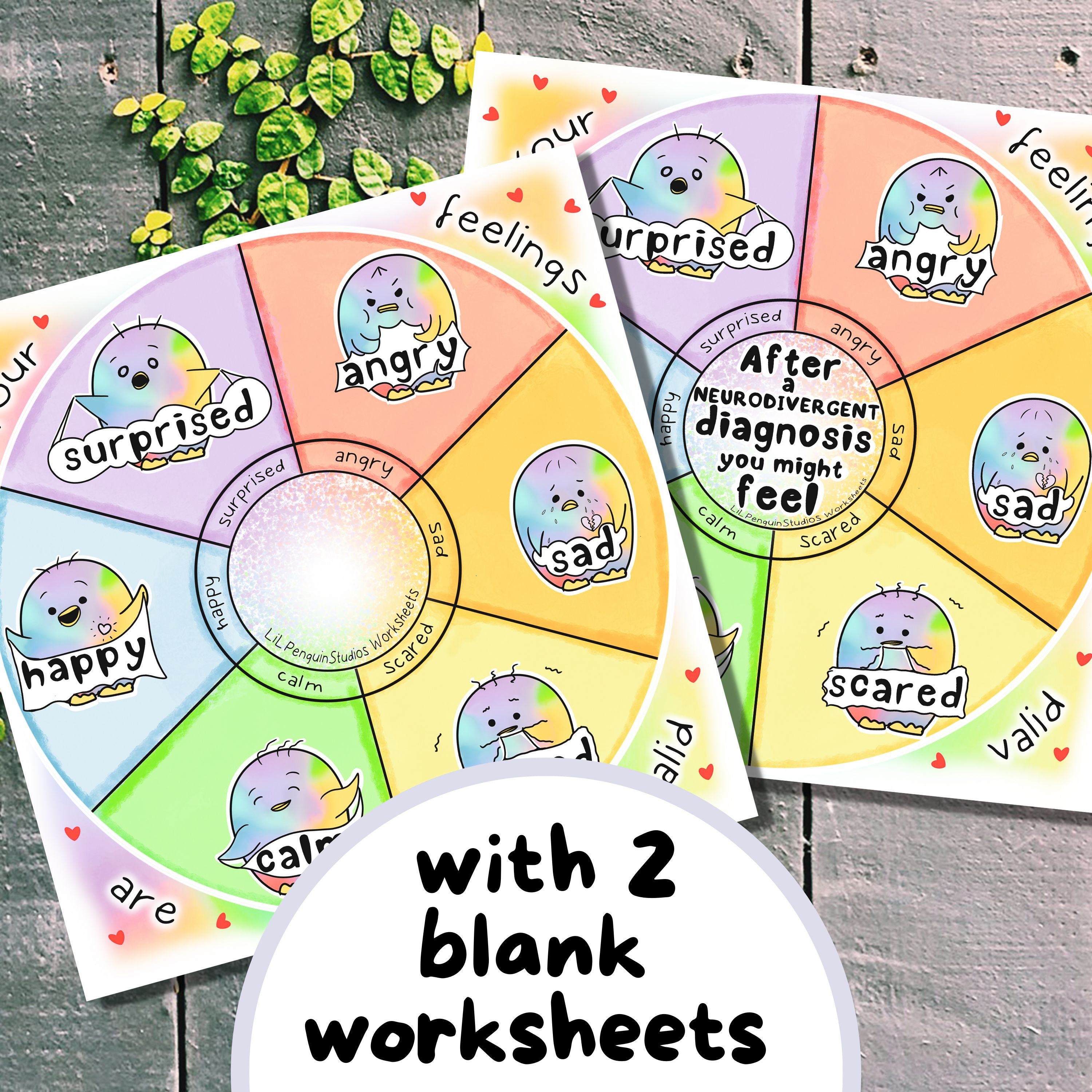 Emotions Wheel and Neurodivergent Diagnosis Bundle, Autism Feelings ...