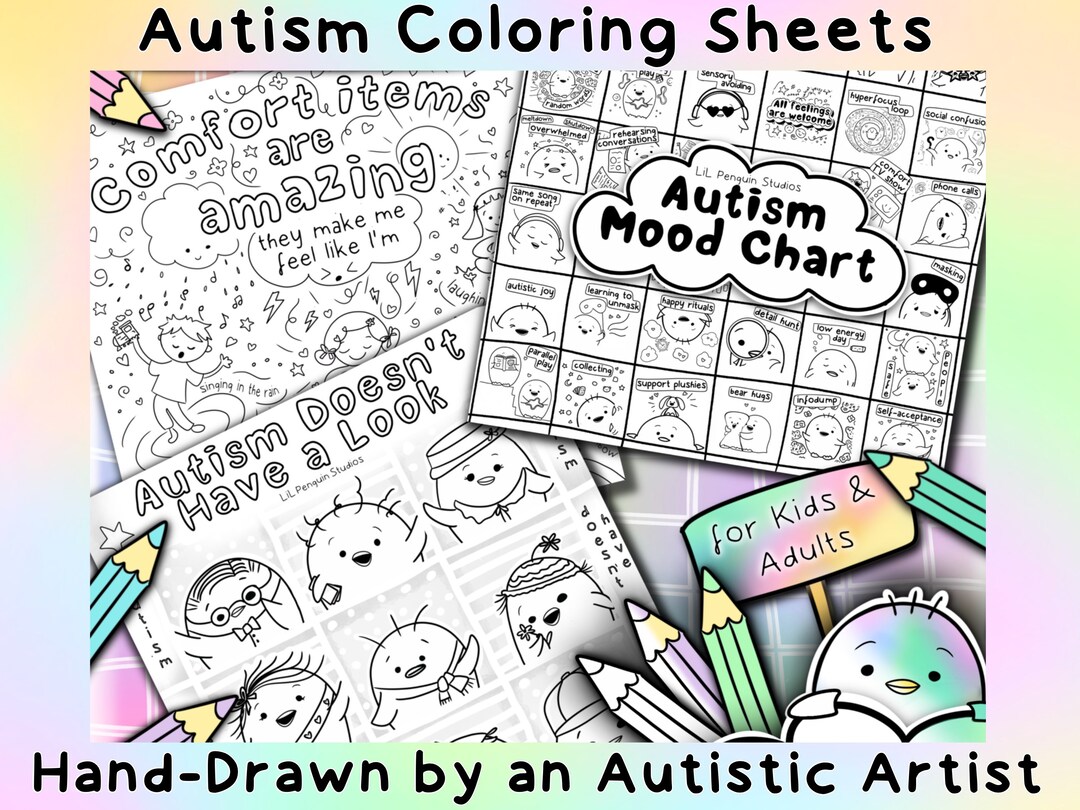 3-pc Autism Activity Sheets, Printable Coloring Pages, Autism Art ...