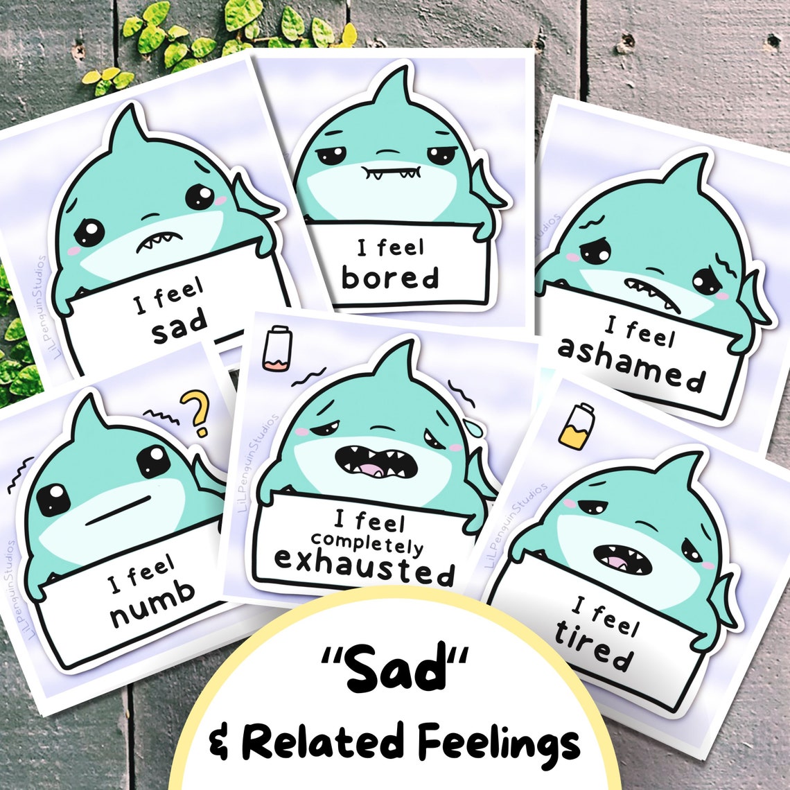 Shark Communication Cards: Autistic Adult Emotions Flashcards, Feelings ...