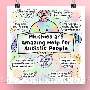 Digital Autism Print Set, Self Care/ Plushies/ Mood Chart, Autistic ...