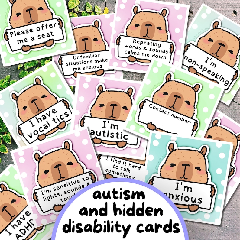 Capybara Hidden Disability Cards, Sunflower Lanyard Printable, Autism ...