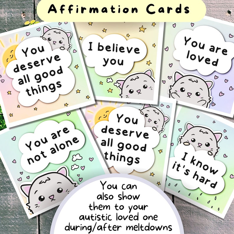 Cat-themed Autism Affirmation Cards for Meltdowns, Shutdowns & Anxiety ...