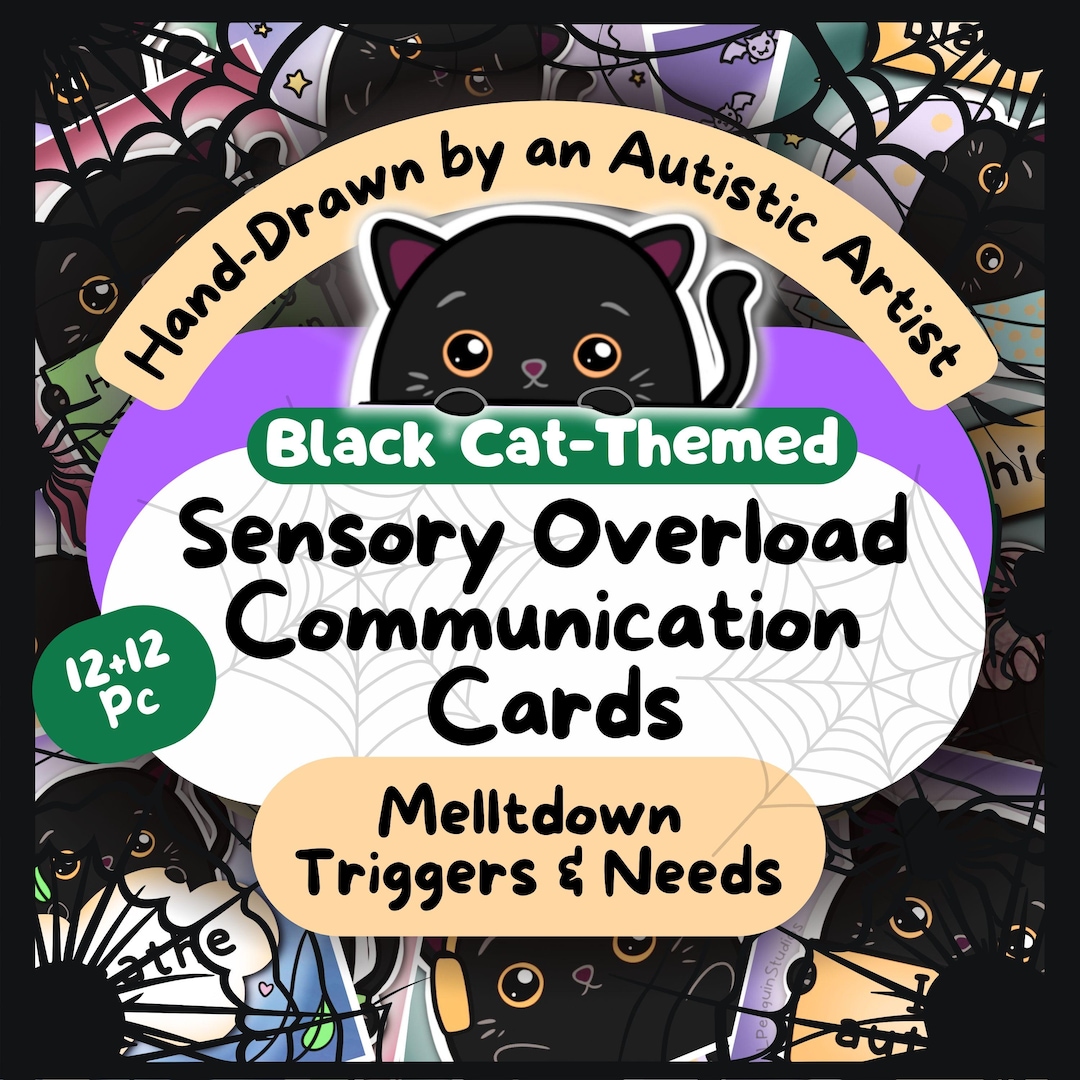 Black Cat Nonverbal Communication Cards, Halloween Autism Lanyard ...