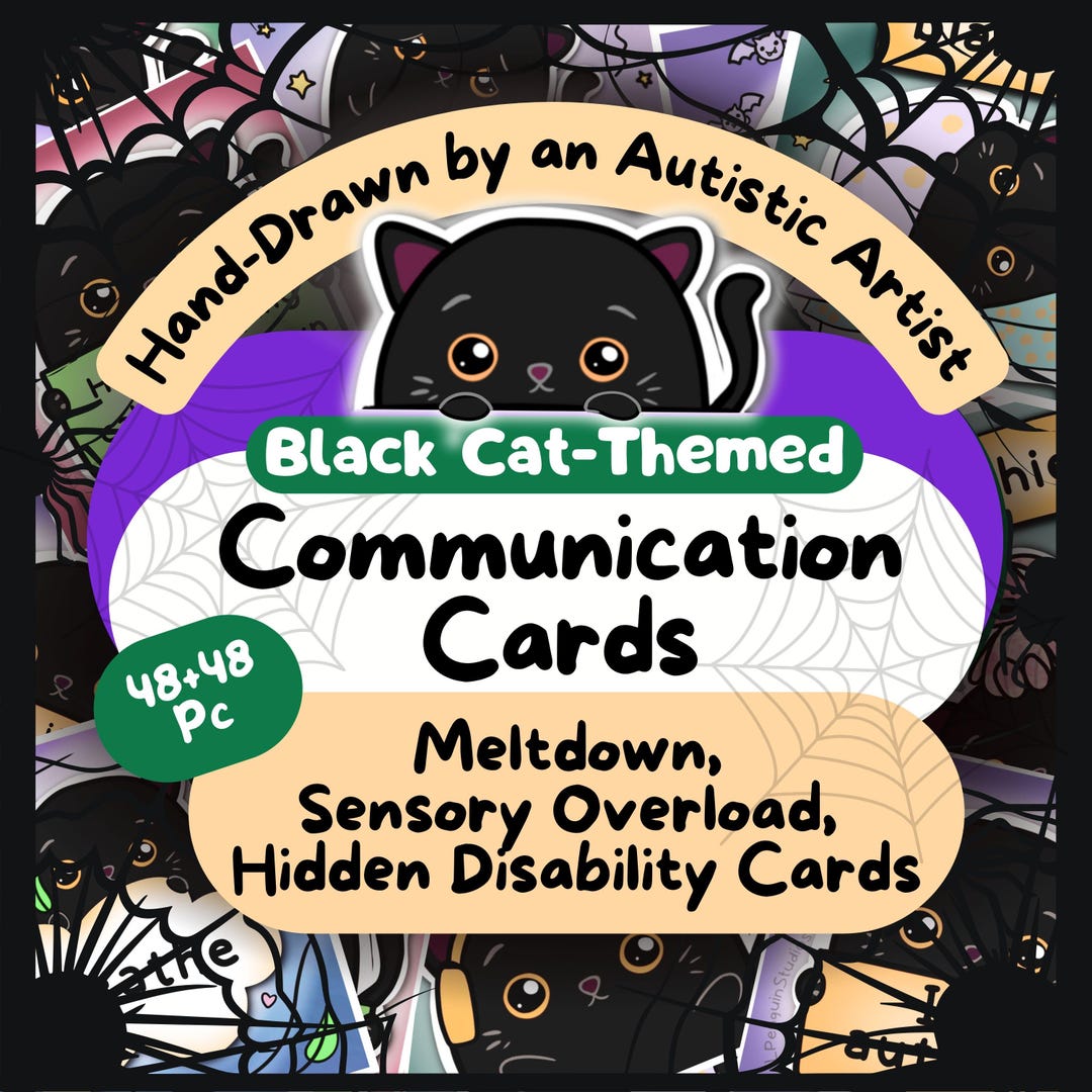 Black Cat-themed Communication Cards, Halloween Printable Nonverbal ...