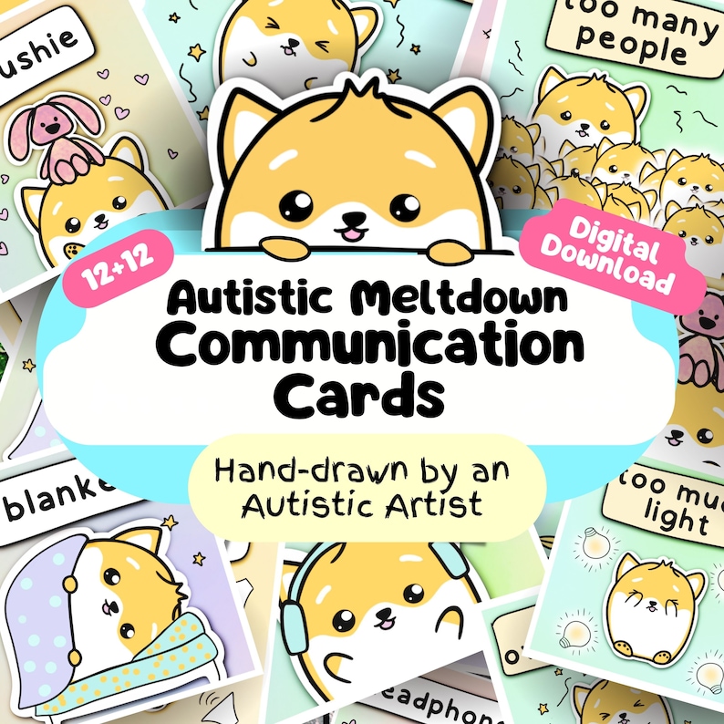 Dog Cartoon Meltdown Communication Cards, Autistic SPD Aid (digital ...
