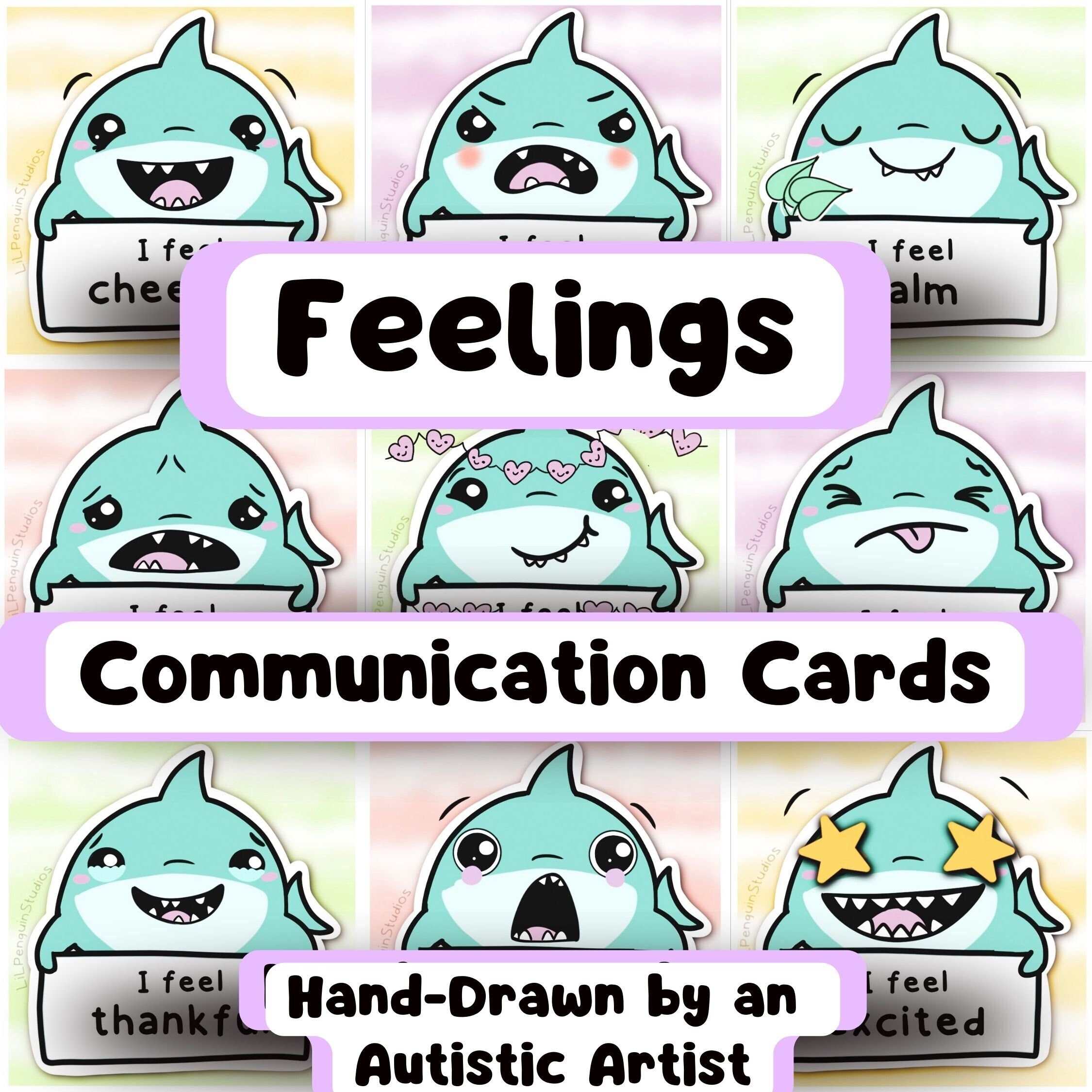 Shark Communication Cards: Autistic Adult Emotions Flashcards, Feelings ...