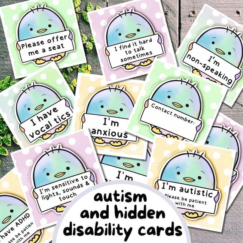 18-pc Hidden Disability Cards, DIGITAL Nonverbal Kid/ Adult ...