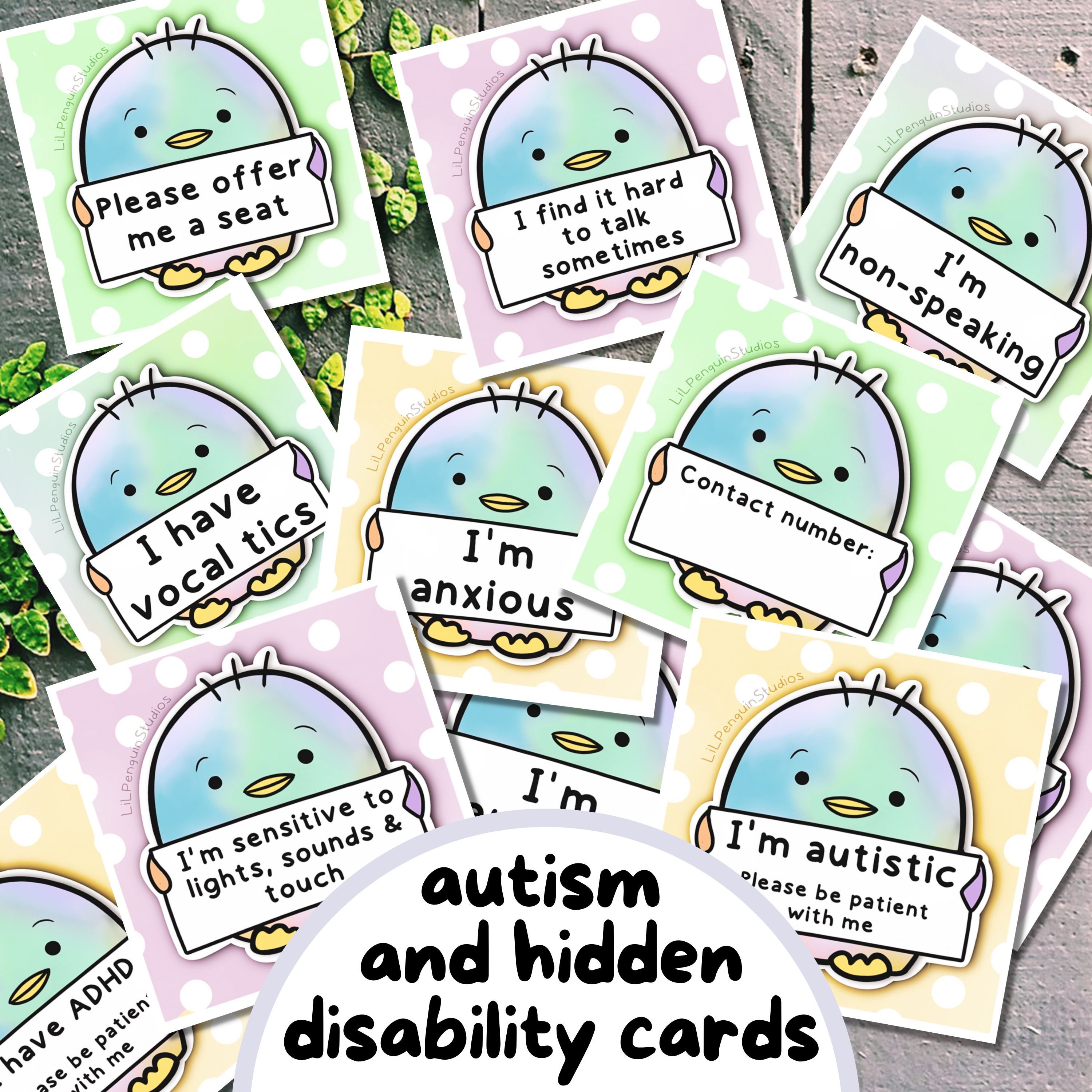 18-pc Hidden Disability Cards, DIGITAL Nonverbal Kid/ Adult ...