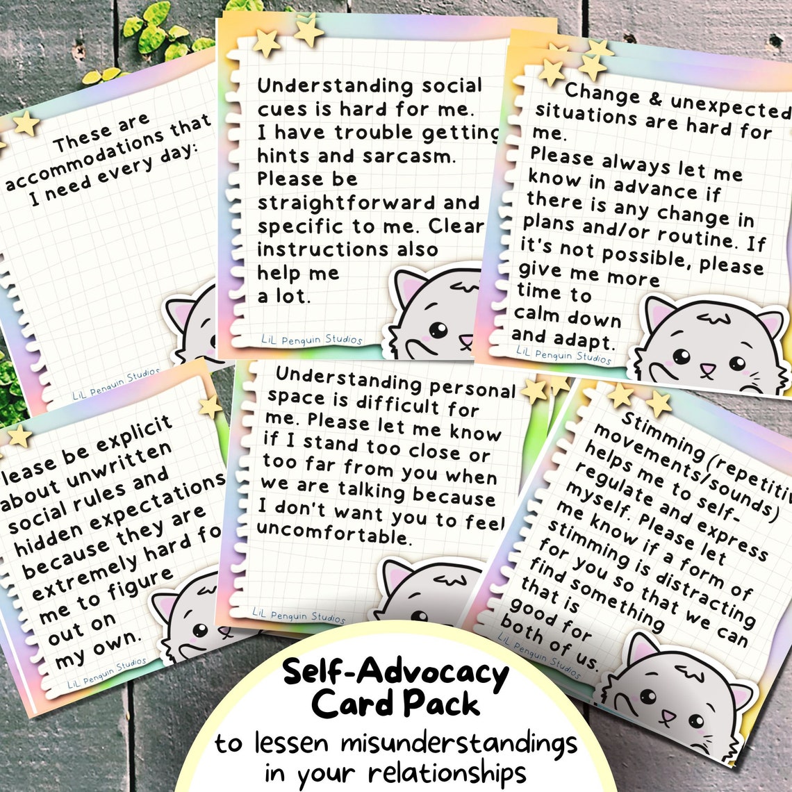 Autistic Adult Self-advocacy Communication Card, Cat Autism Printable ...