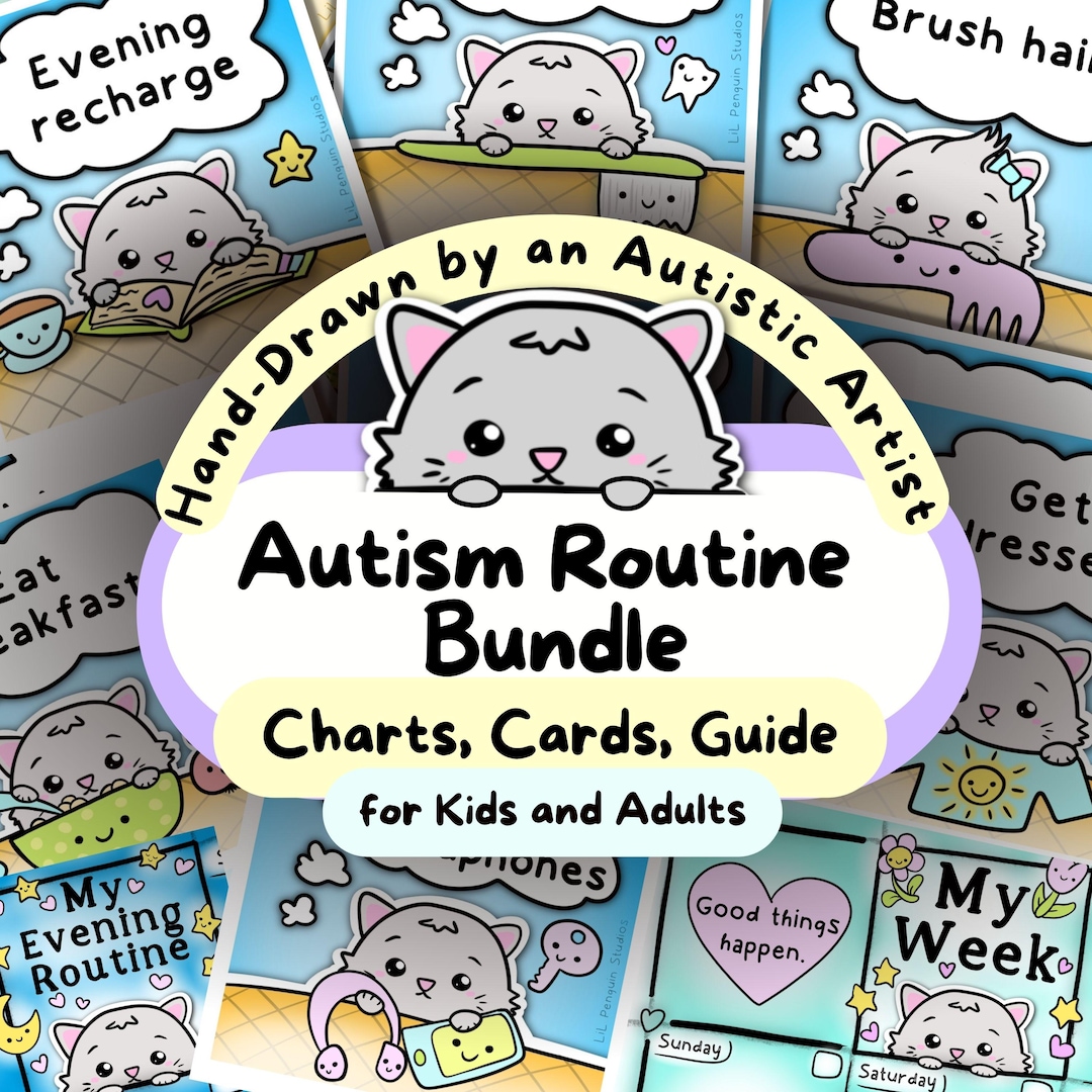 Autism Routine Bundle: Cards, Charts & Guide, Cat Back to School Daily ...