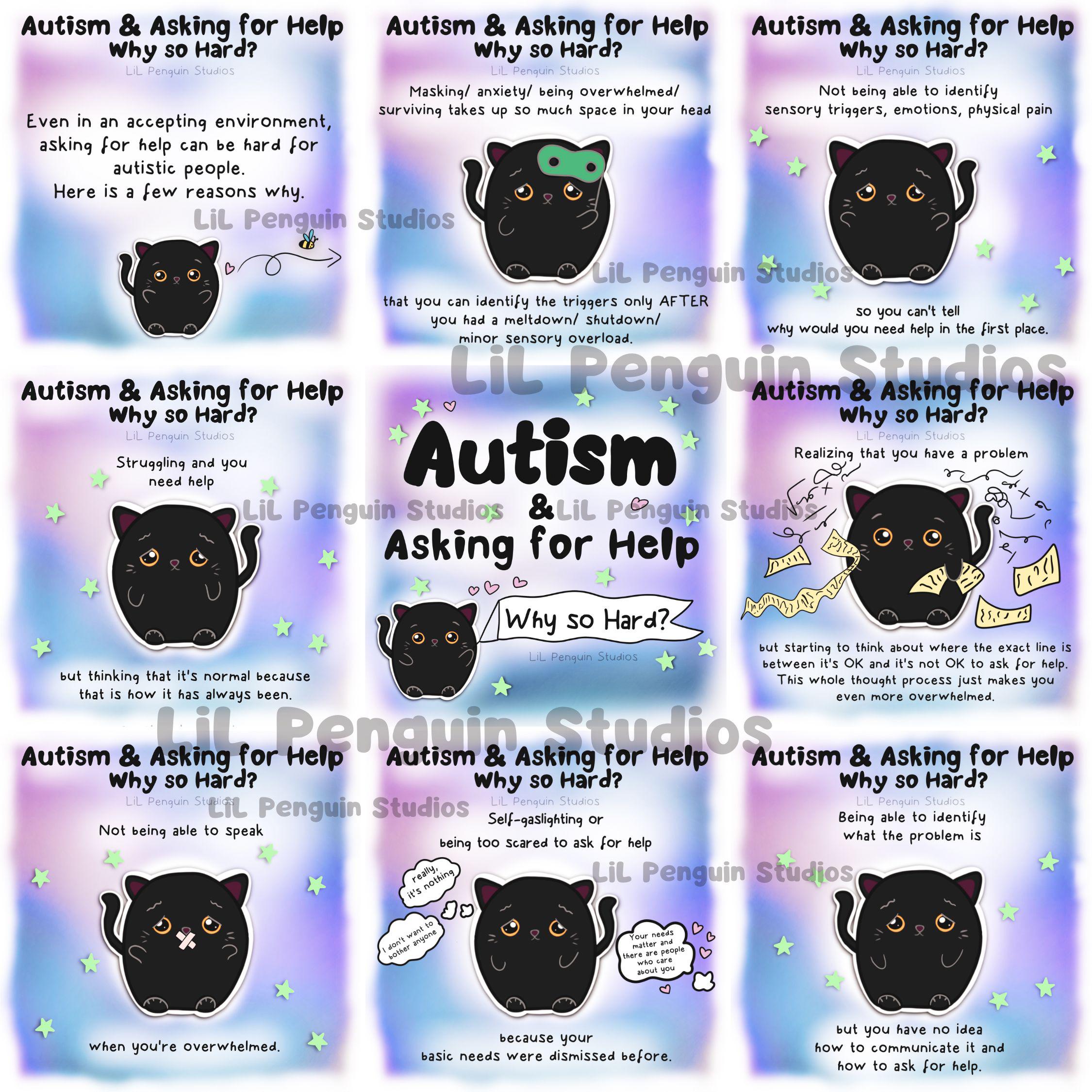 Black Cat Autism Self-advocacy Cards, Autistic Adult Printable AAC ...