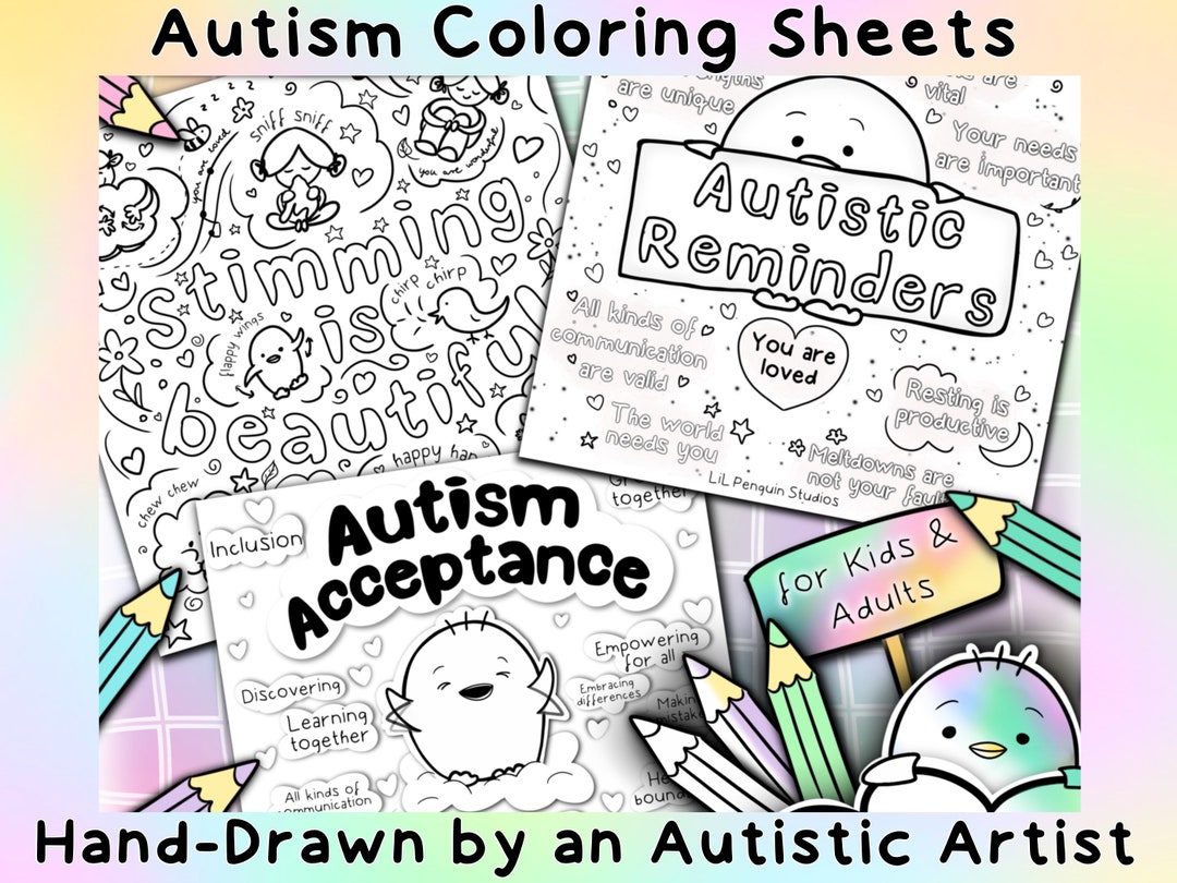 3-pc Autism Acceptance Activity Sheets, Adult Coloring Poster, Special ...