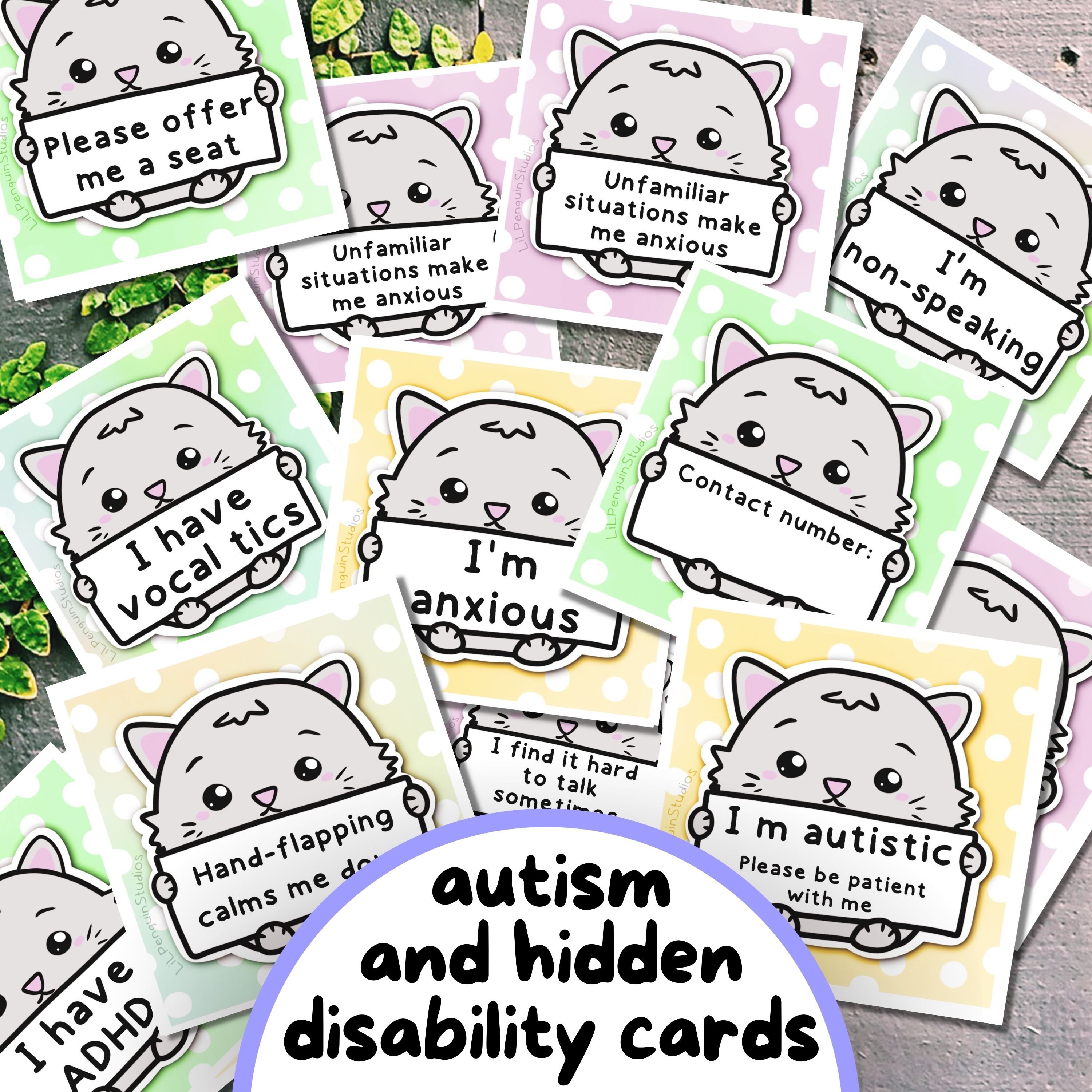 Cat Communication Cards and Affirmations, Autism ADHD Hidden Disability ...