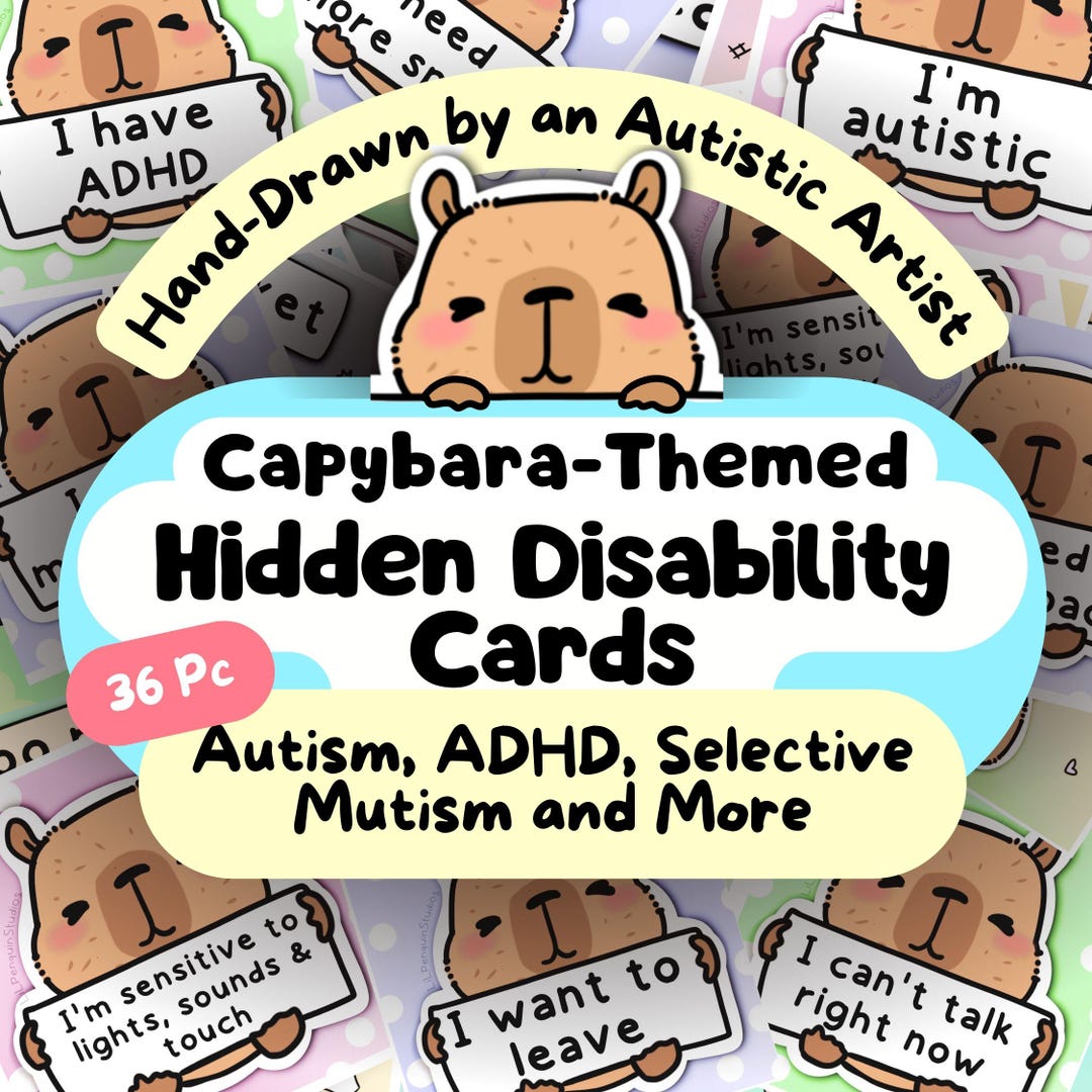 Capybara Hidden Disability Cards, Sunflower Lanyard Printable, Autism ...
