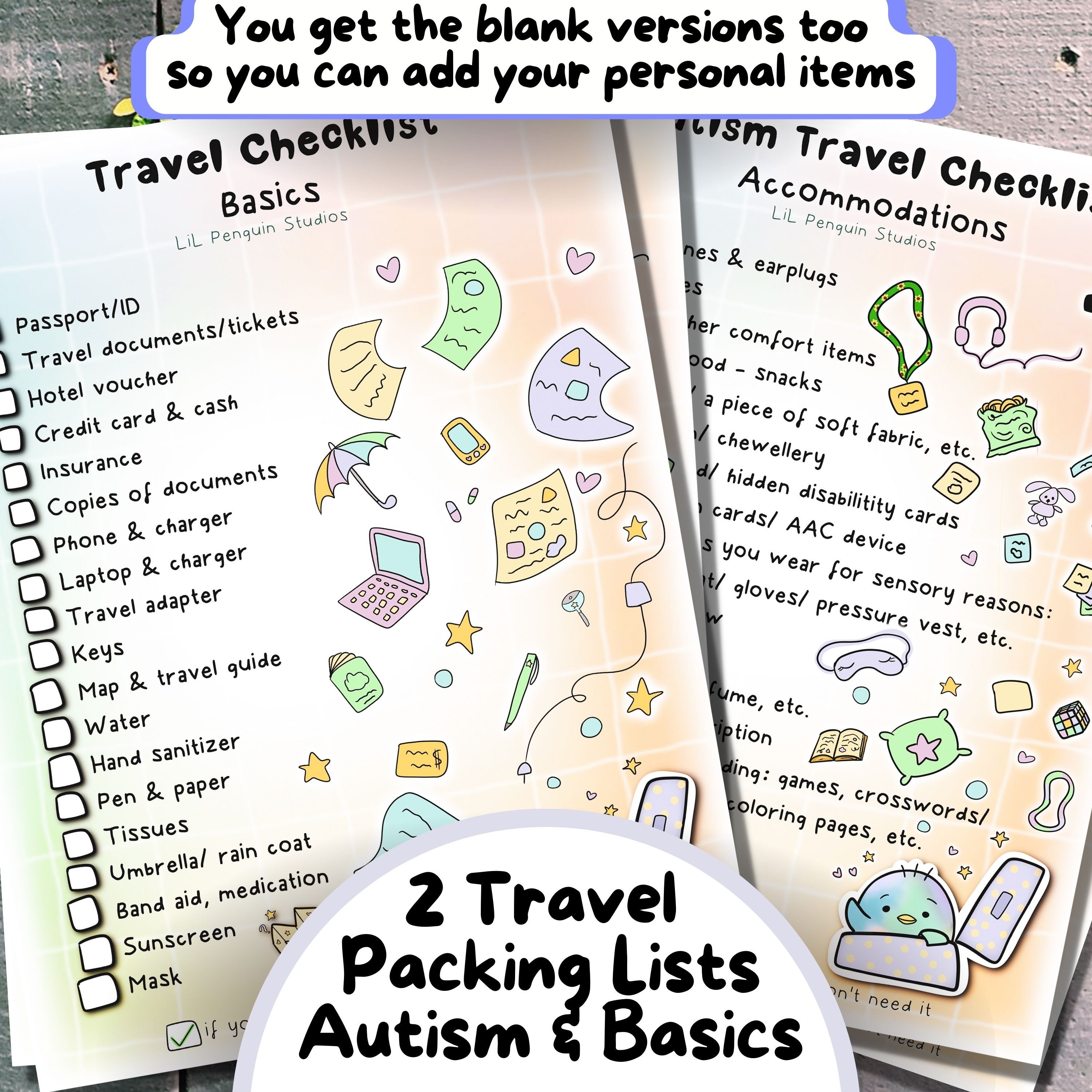 4-pc Autism Travel Packing List, Autistic Accommodations Travel ...