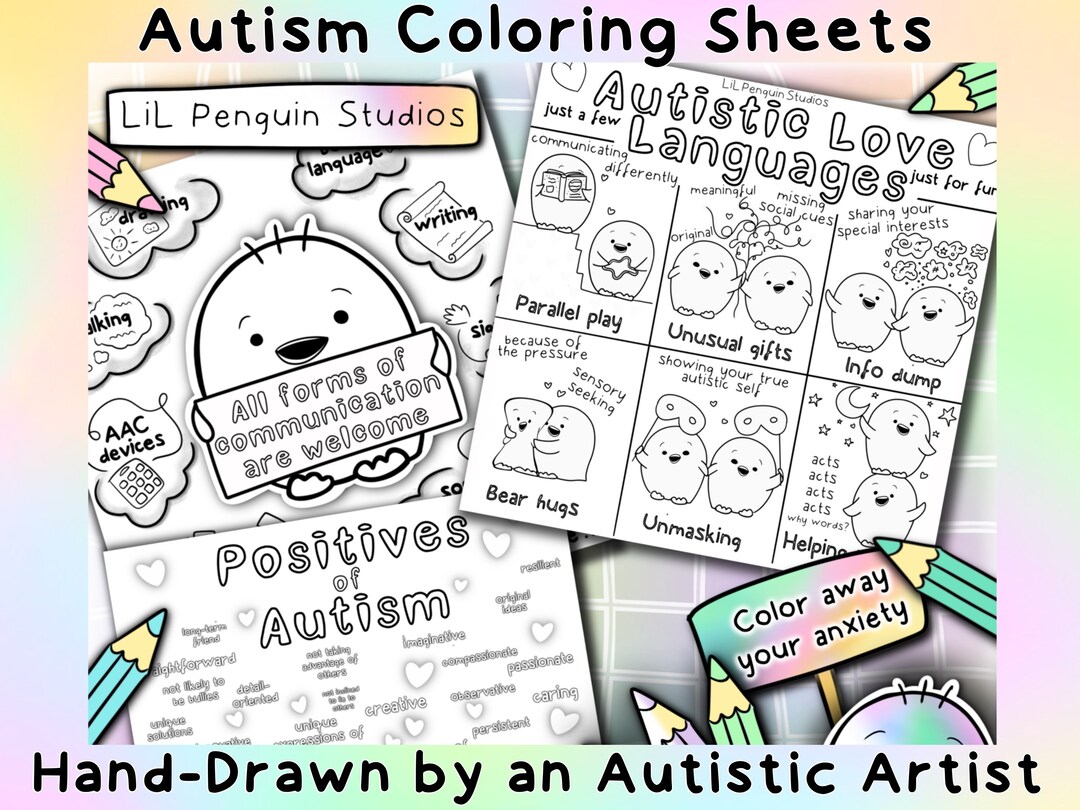 Autistic Coloring Posters, 3-pc Autism Colouring Sheet, Kids ...
