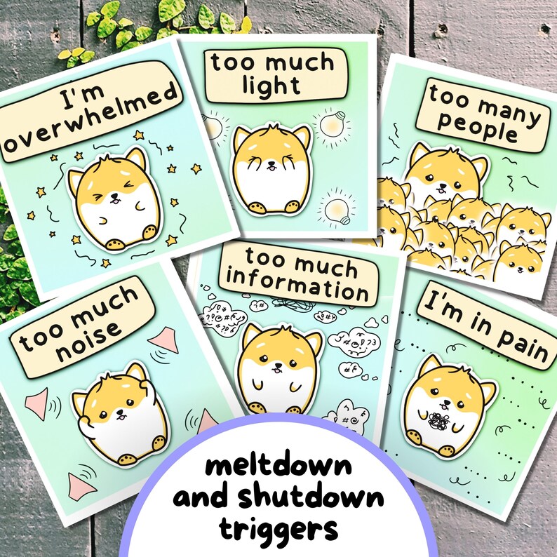 Dog Cartoon Meltdown Communication Cards, Autistic SPD Aid (digital ...