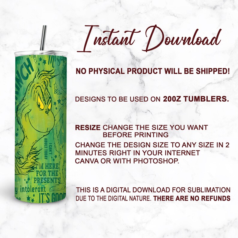 Grinch Tumbler Sublimation Instant Download Grinch 20 Oz - Etsy