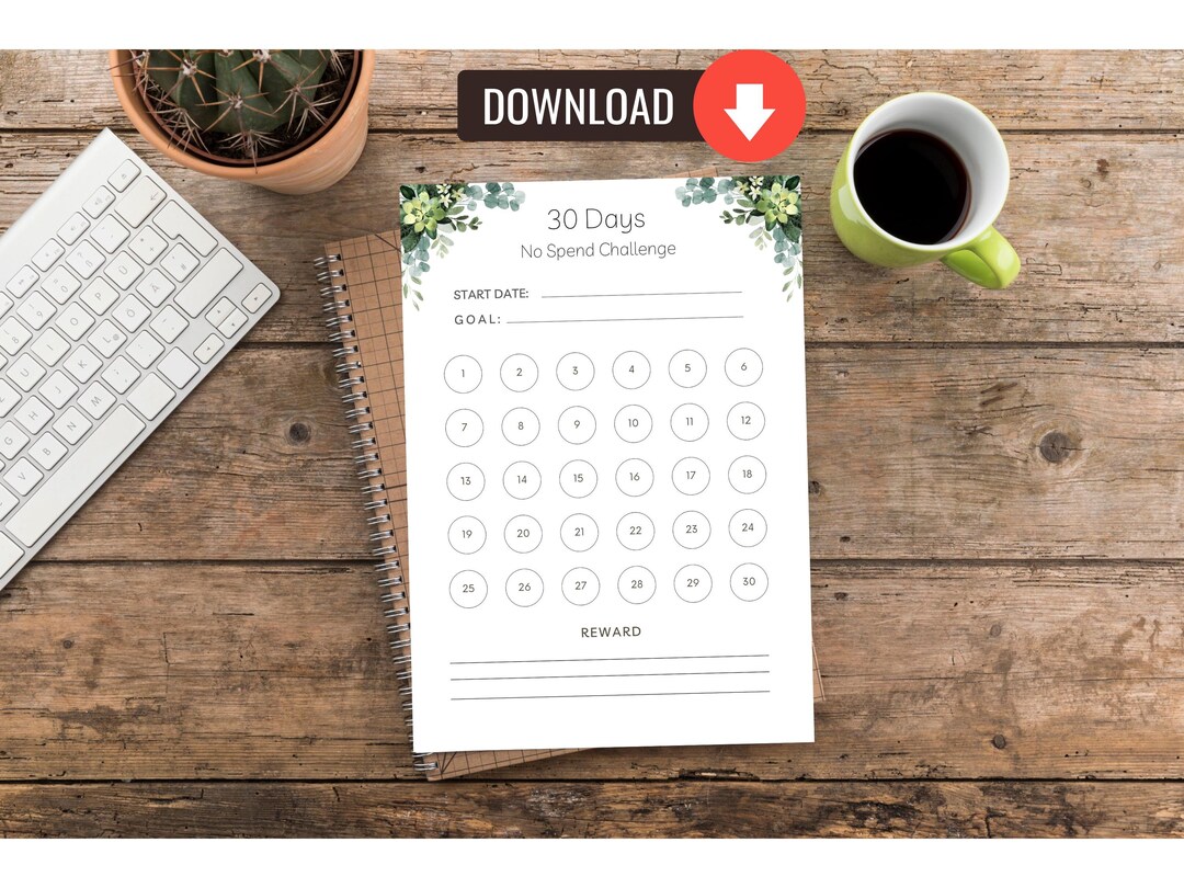 30 Day No Spending Challenge, Money Saving Challenge, Savings Tracker ...