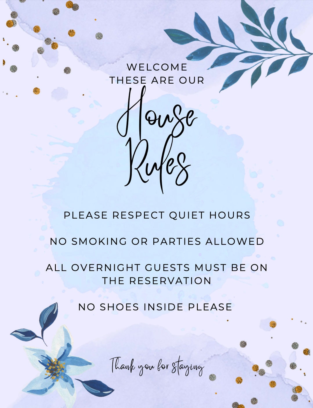 Airbnb Printable Pdf House Rules for Framing VRBO STR Bed & Breakfast ...