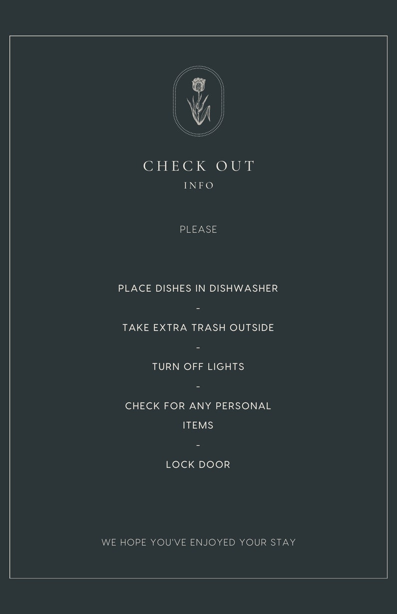 Check Out Information Printable Poster for Airbnb VRBO Business Signs ...