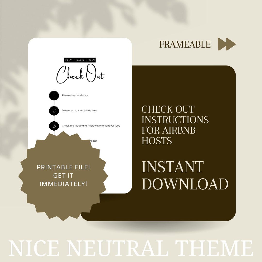 Printable Airbnb Checkout Instructions - Guest Guide Framing - Vacation ...