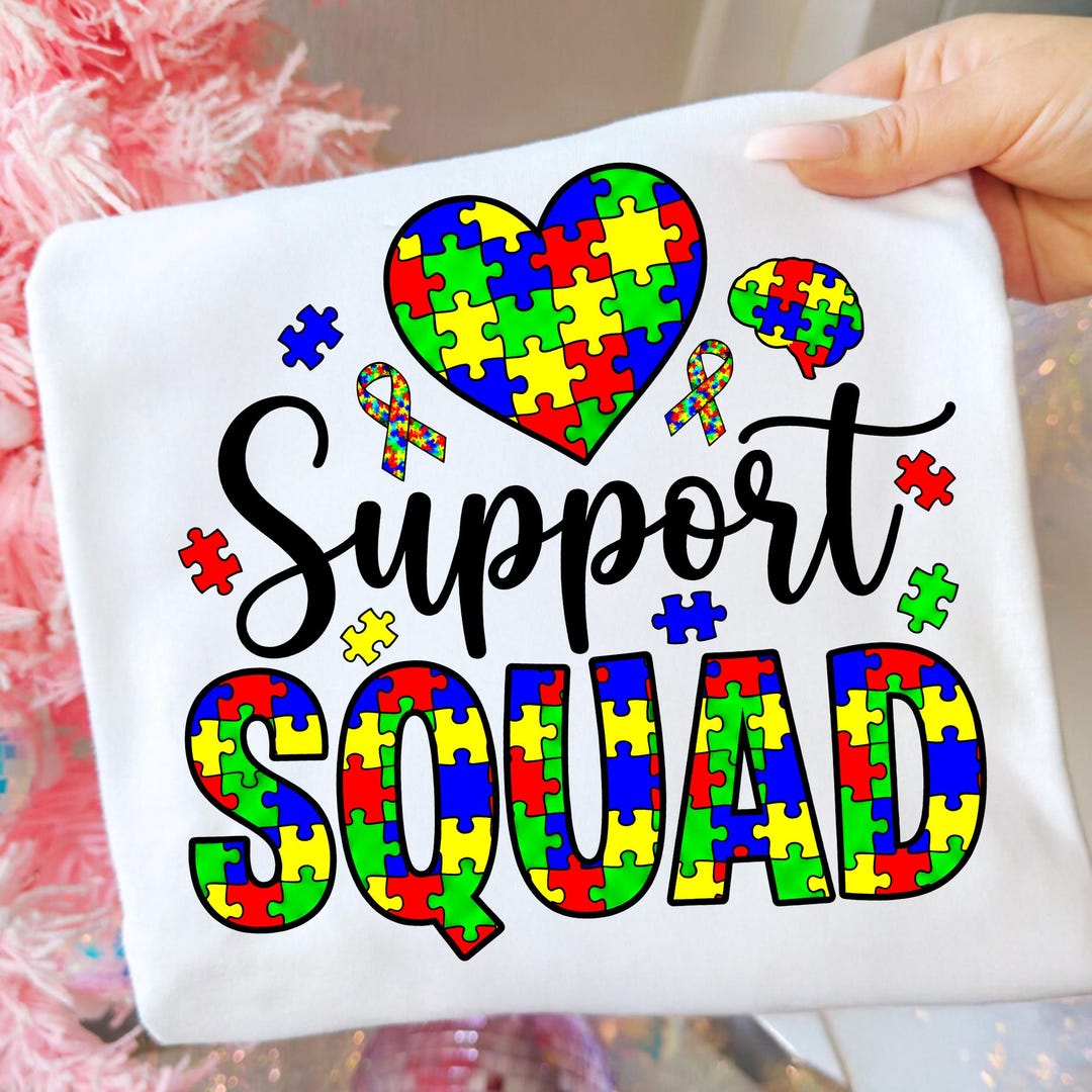 Autism Support Squad PNG, Puzzle Heart Sublimation Design (digital ...