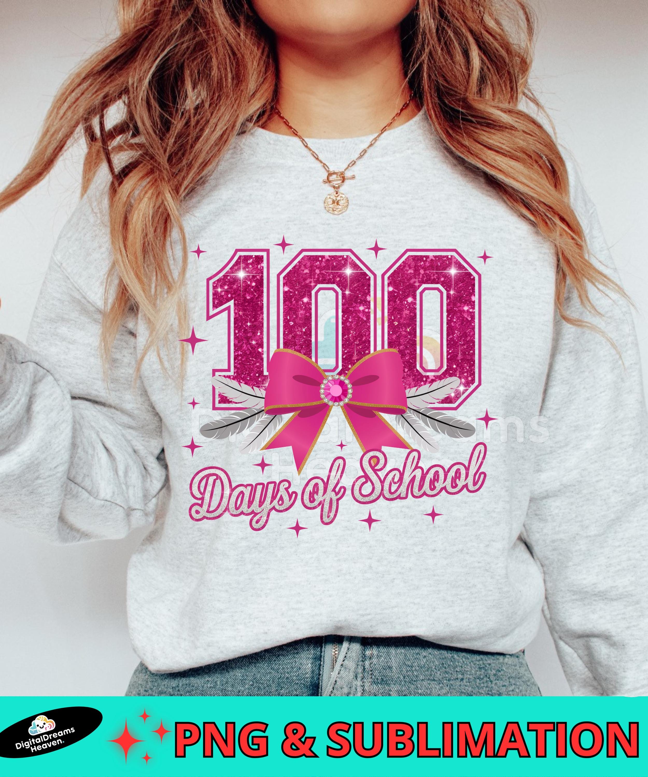 Pink Glitter 100 Days of School PNG Instant Download Cute Digital ...