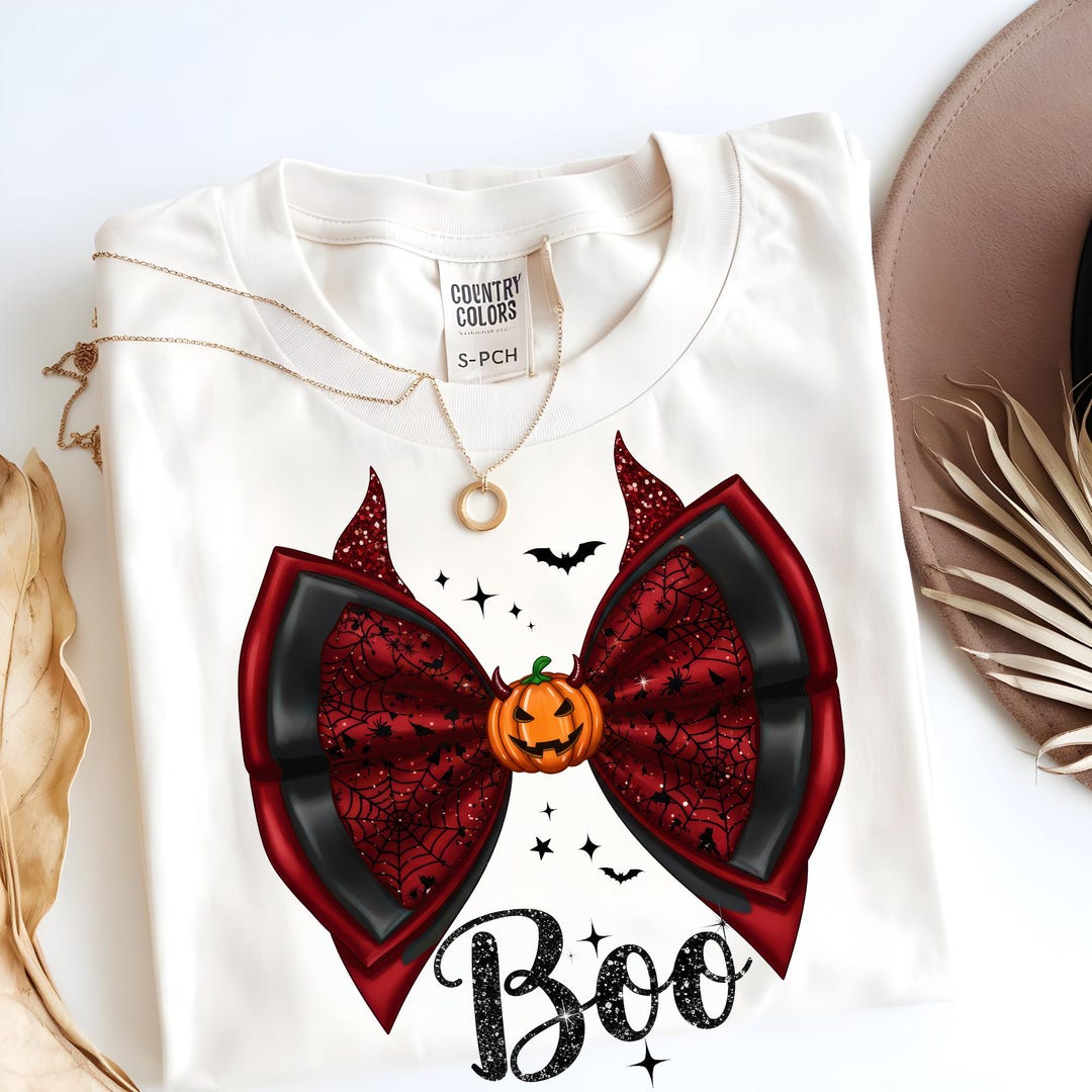 Halloween Devil Bow PNG, Red Spiderweb Digital Download, Glitter BOO ...