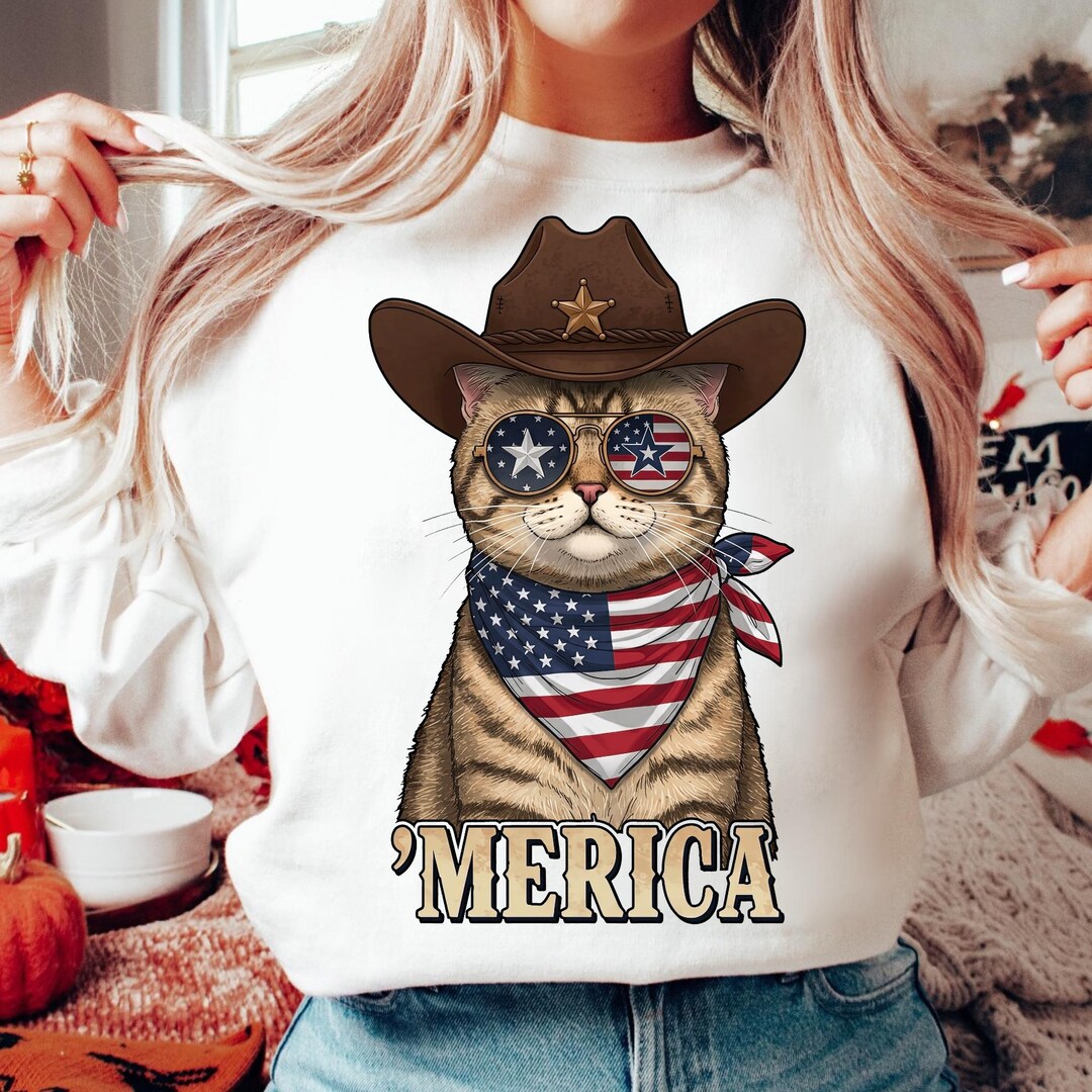 USA ‘merica Cat PNG, Funny 4th of July Patriotic Sublimation, America ...