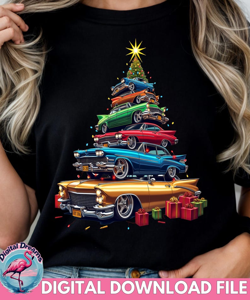 Lowrider Race Car Christmas Tree PNG | Muscle Car Holiday Clipart | Red ...