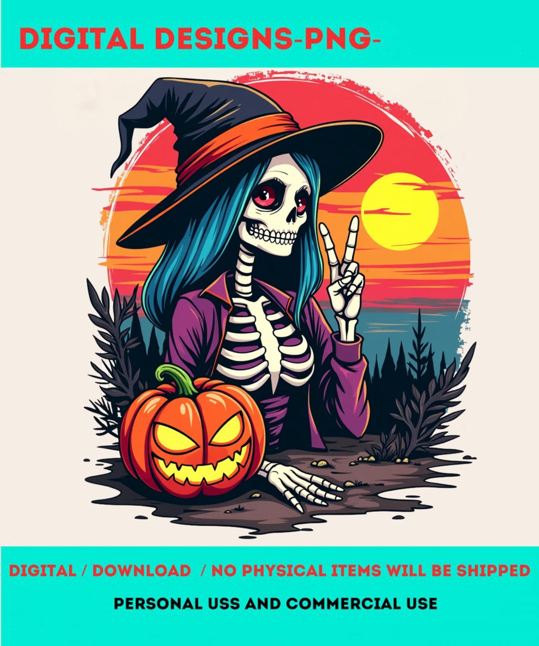Halloween Skeleton Witch PNG Spooky Pumpkin Digital Art Instant ...