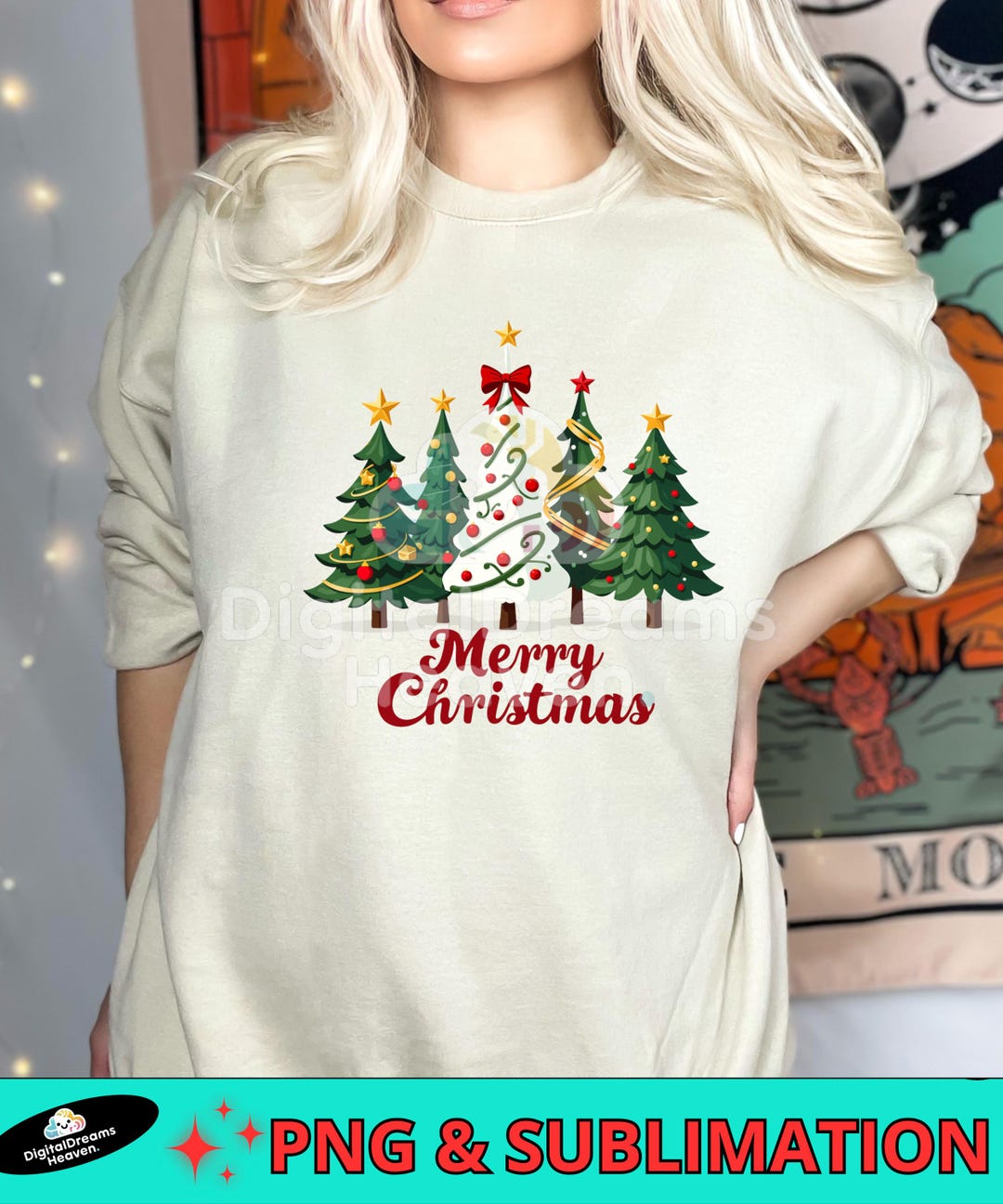 Merry Christmas Clipart Set With 5 Unique Trees, Instant Download PNG ...