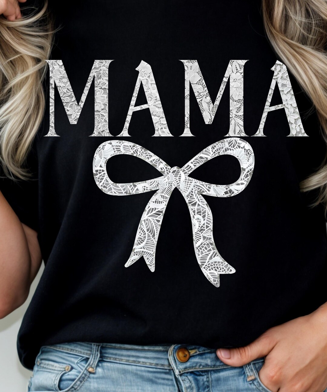 Mama Lace Bow PNG, Coquette Mama PNG, Faux Embroidery Easter Bow PNG ...