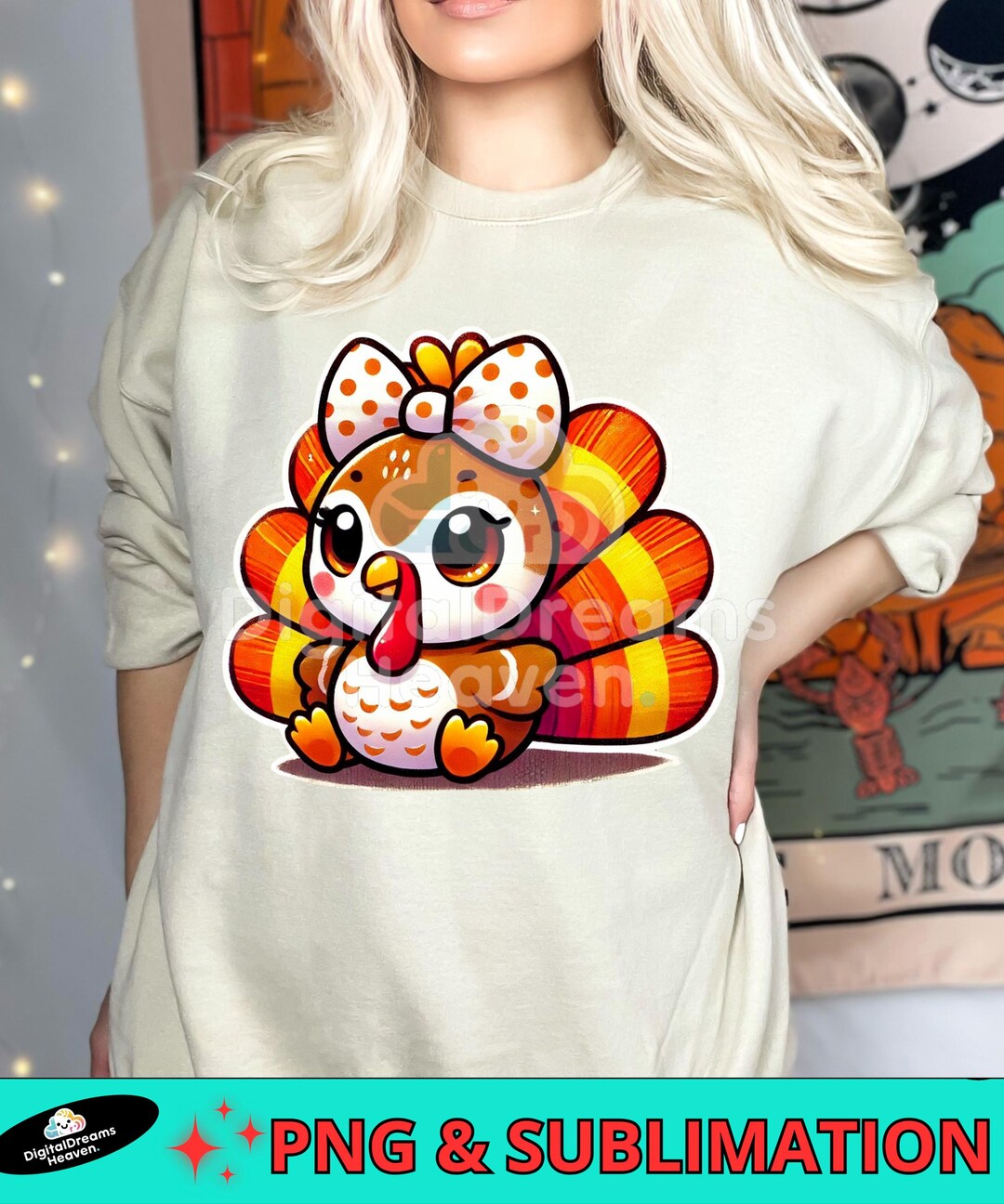 Cute Turkey With Bow PNG Clipart-instant Download Thanksgiving Digital ...