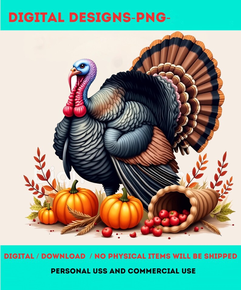 Thanksgiving Turkey PNG Clipart | Autumn Harvest Cornucopia Digital ...