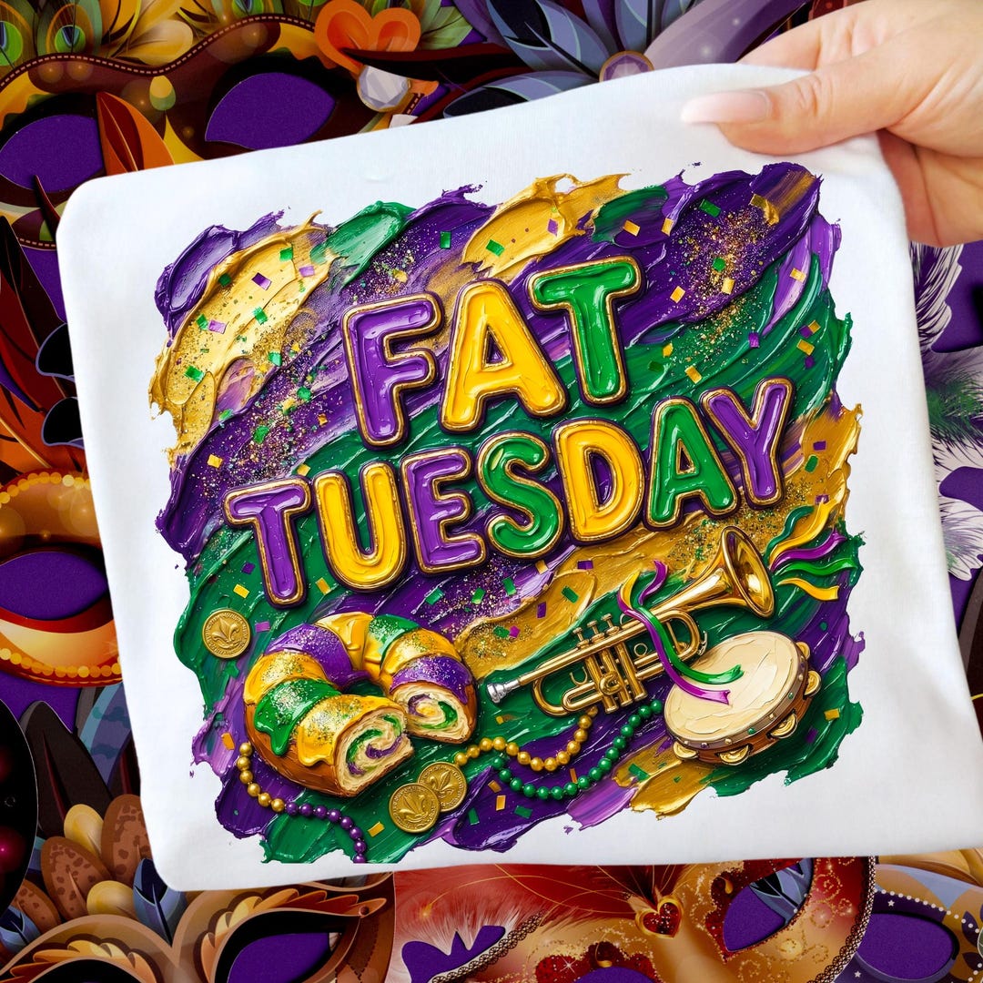 Fat Tuesday PNG, 3D Oil Paint King Cake Trumpet Design (digital ...