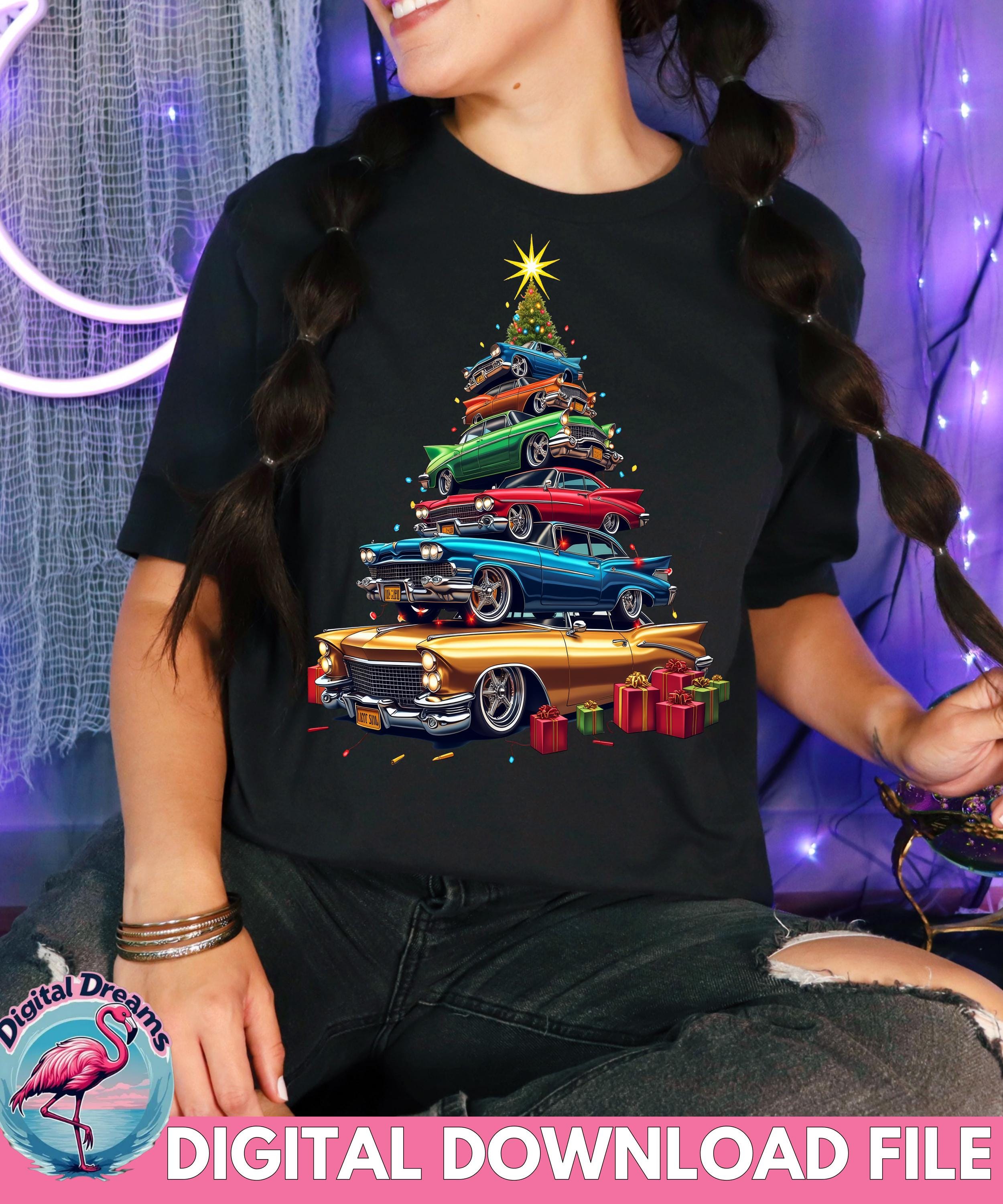 Lowrider Race Car Christmas Tree PNG Muscle Car Holiday Clipart Red ...