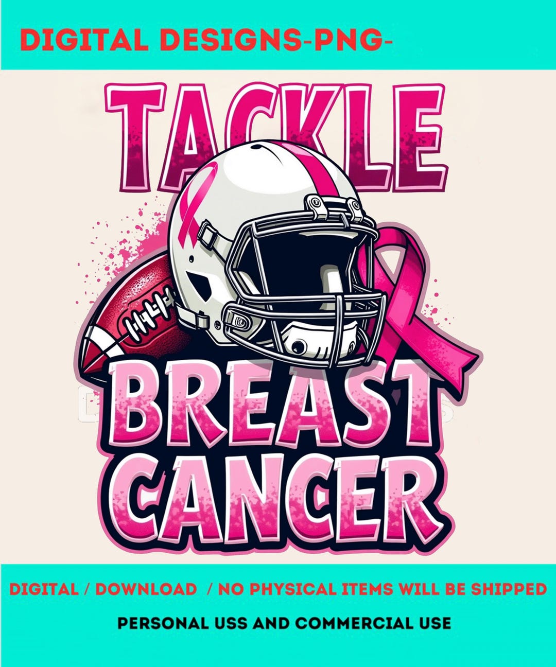 Tackle Breast Cancer Football PNG: Pink Ribbon Design (digital Download ...
