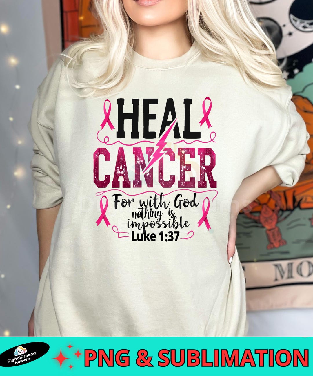 Heal Cancer PNG Digital Download, Breast Cancer Warrior Christian Art ...
