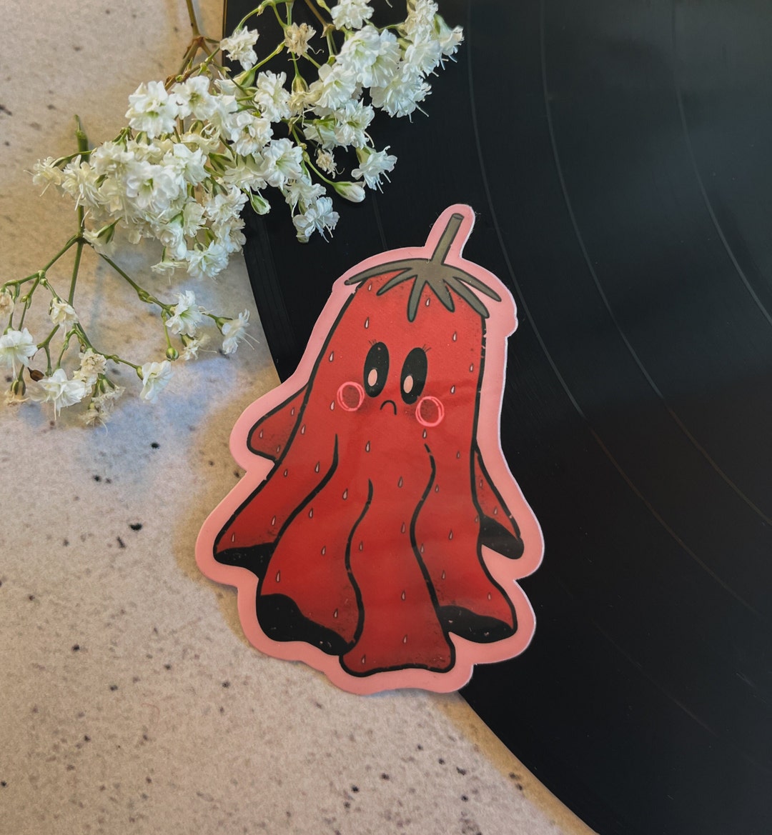 Strawberry Ghost Sticker // Cute Vinyl Water-resistant Stickers ...