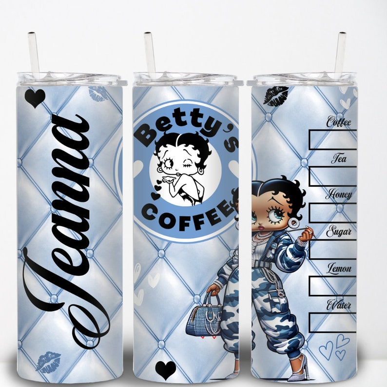Betty Boop Tumbler | Blue Stainless Steel 20oz Cup With Straw - Etsy
