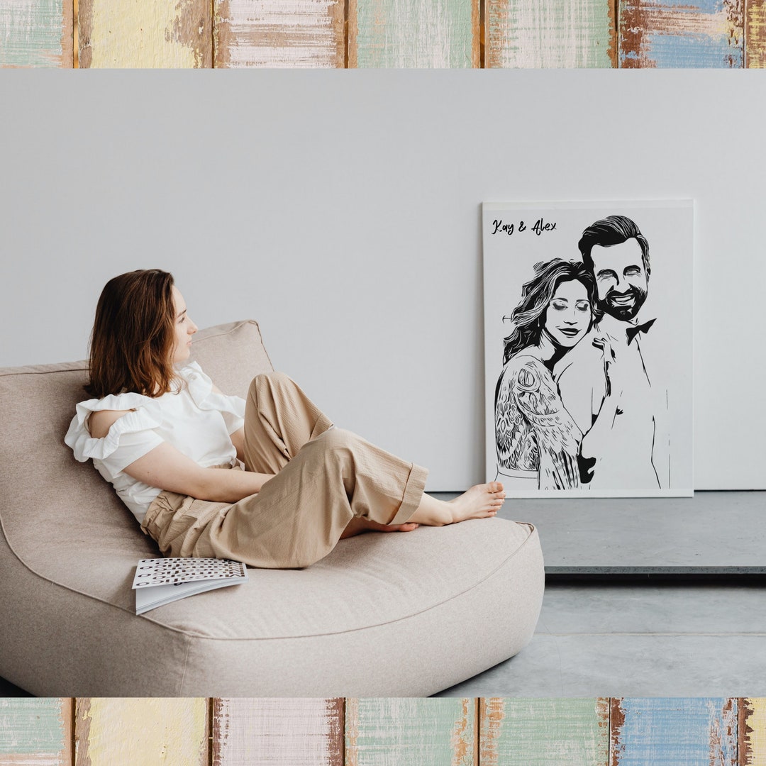 Custom Couple Pen and Ink Drawing, Anniversary Gift, Portrait From ...