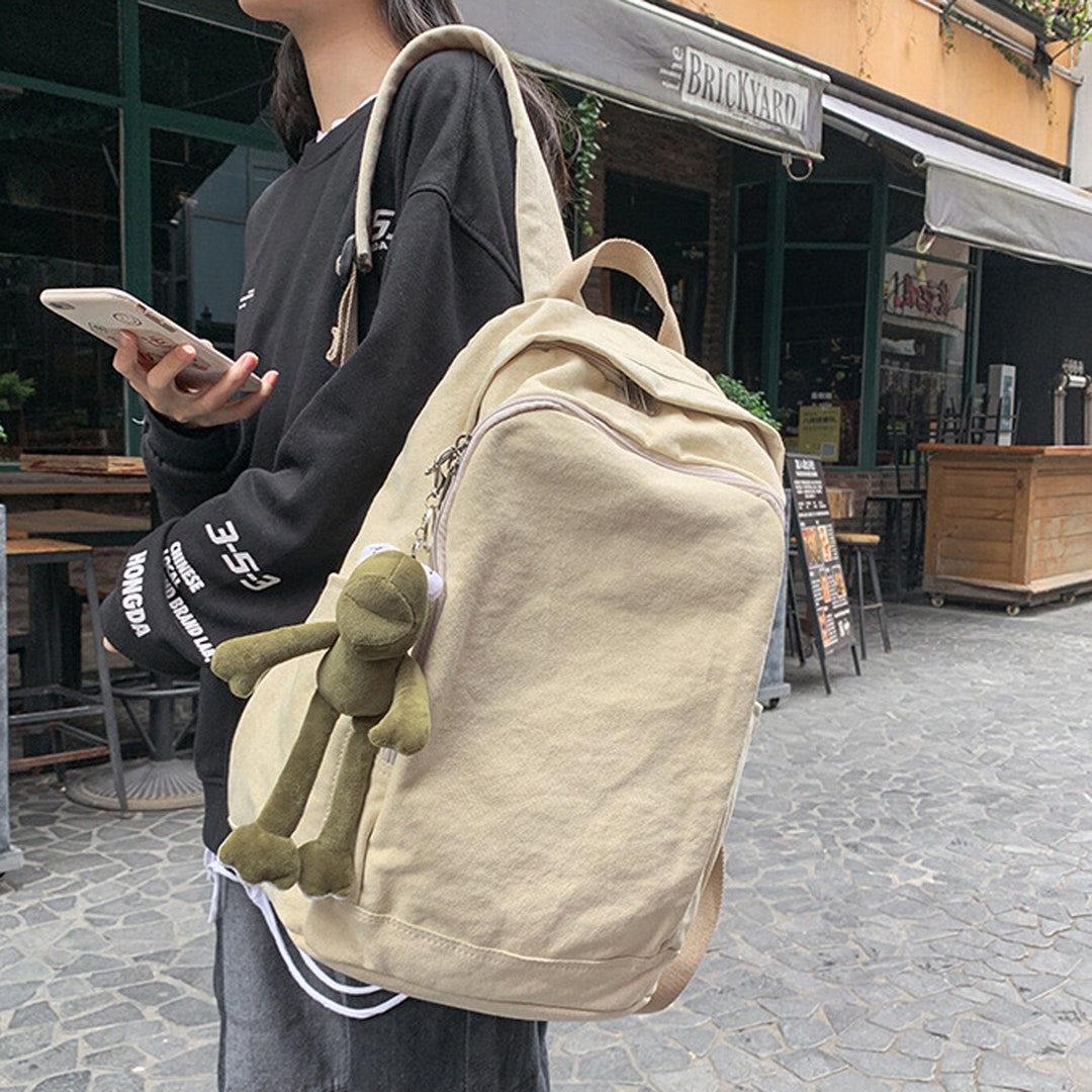 Japanese Vintage Simple Solid Color Canvas Backpack,casual Backpack ...
