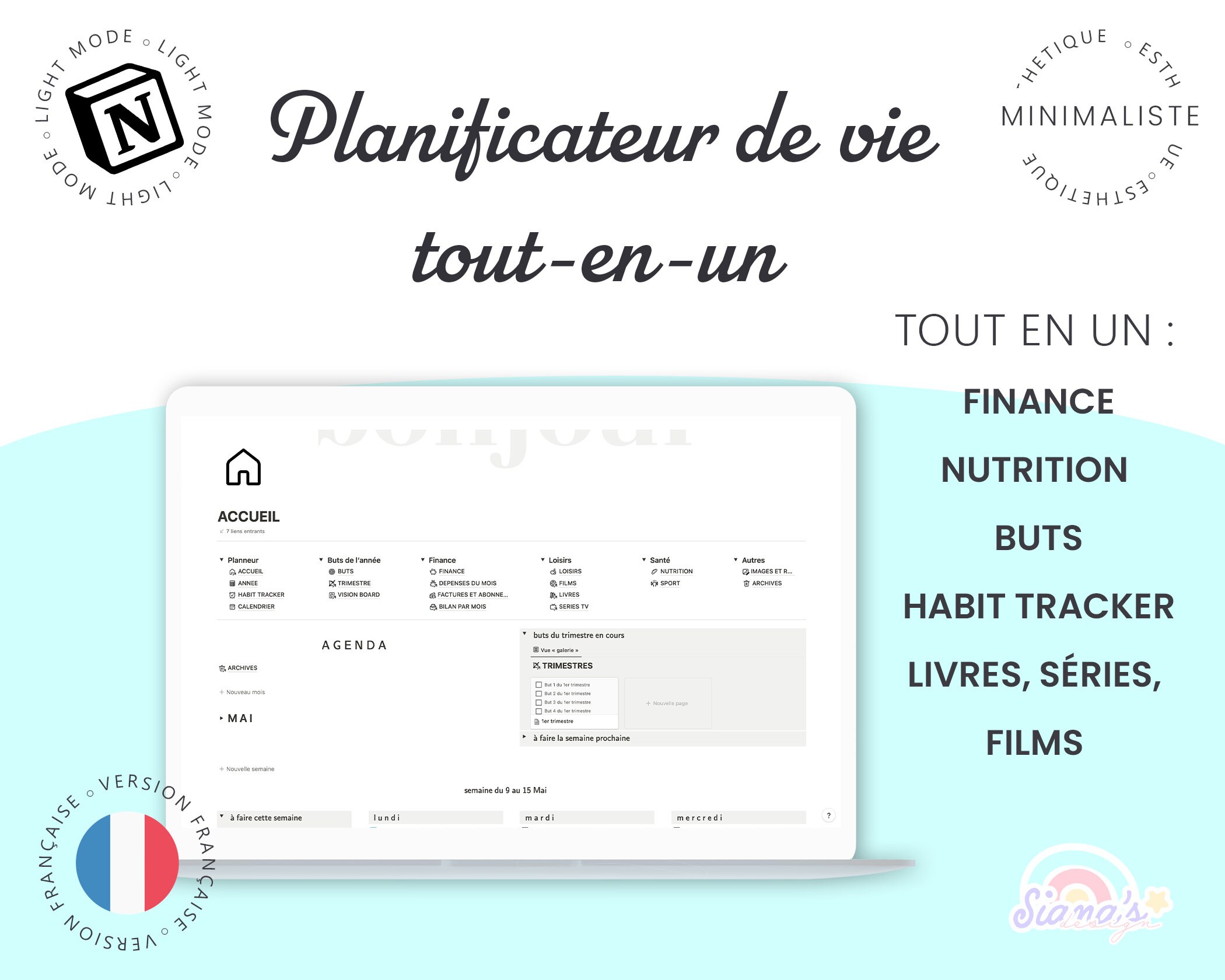 French Digital Daily Life Planner Notion Template to Download - Etsy