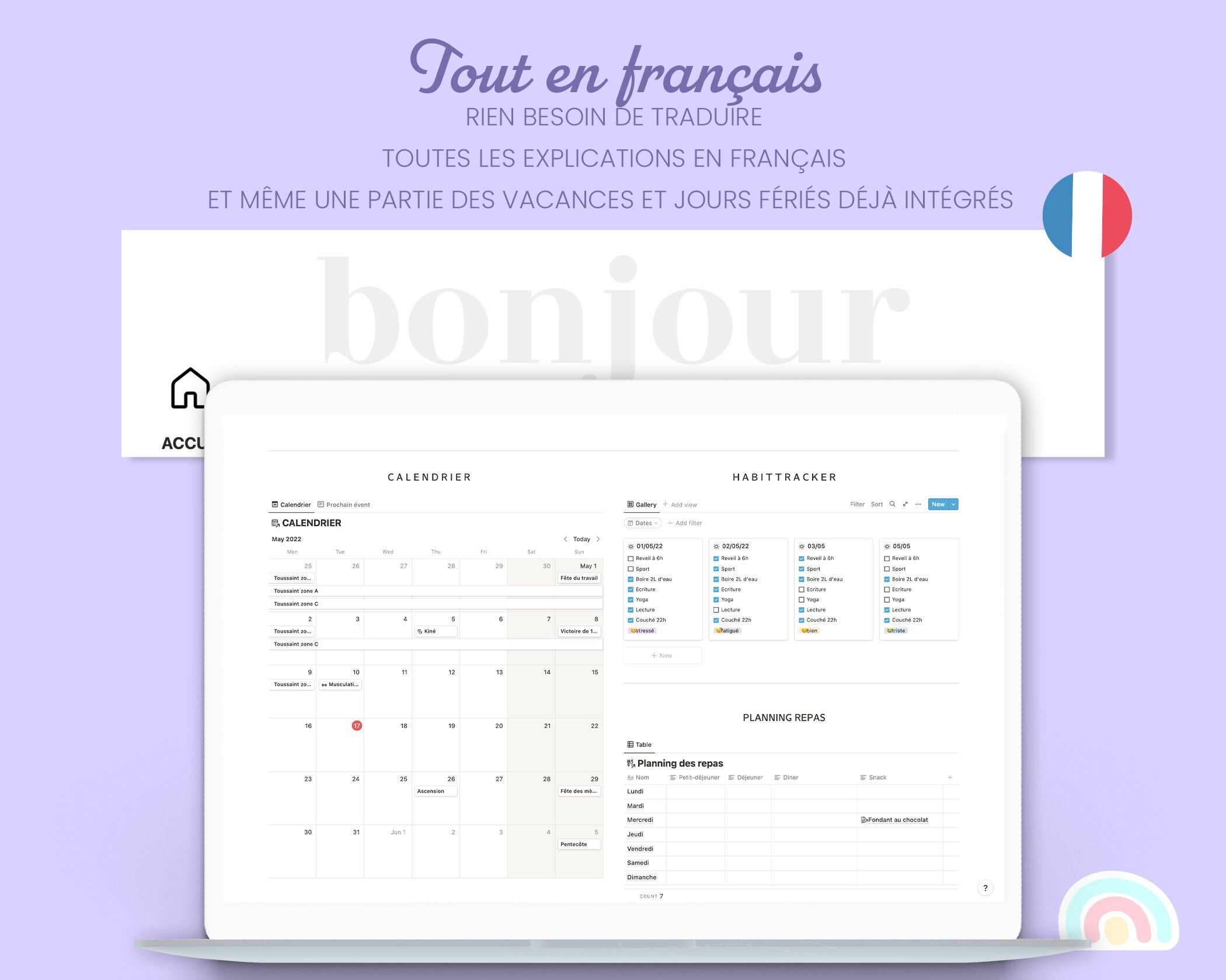 French Digital Daily Life Planner Notion Template to Download - Etsy