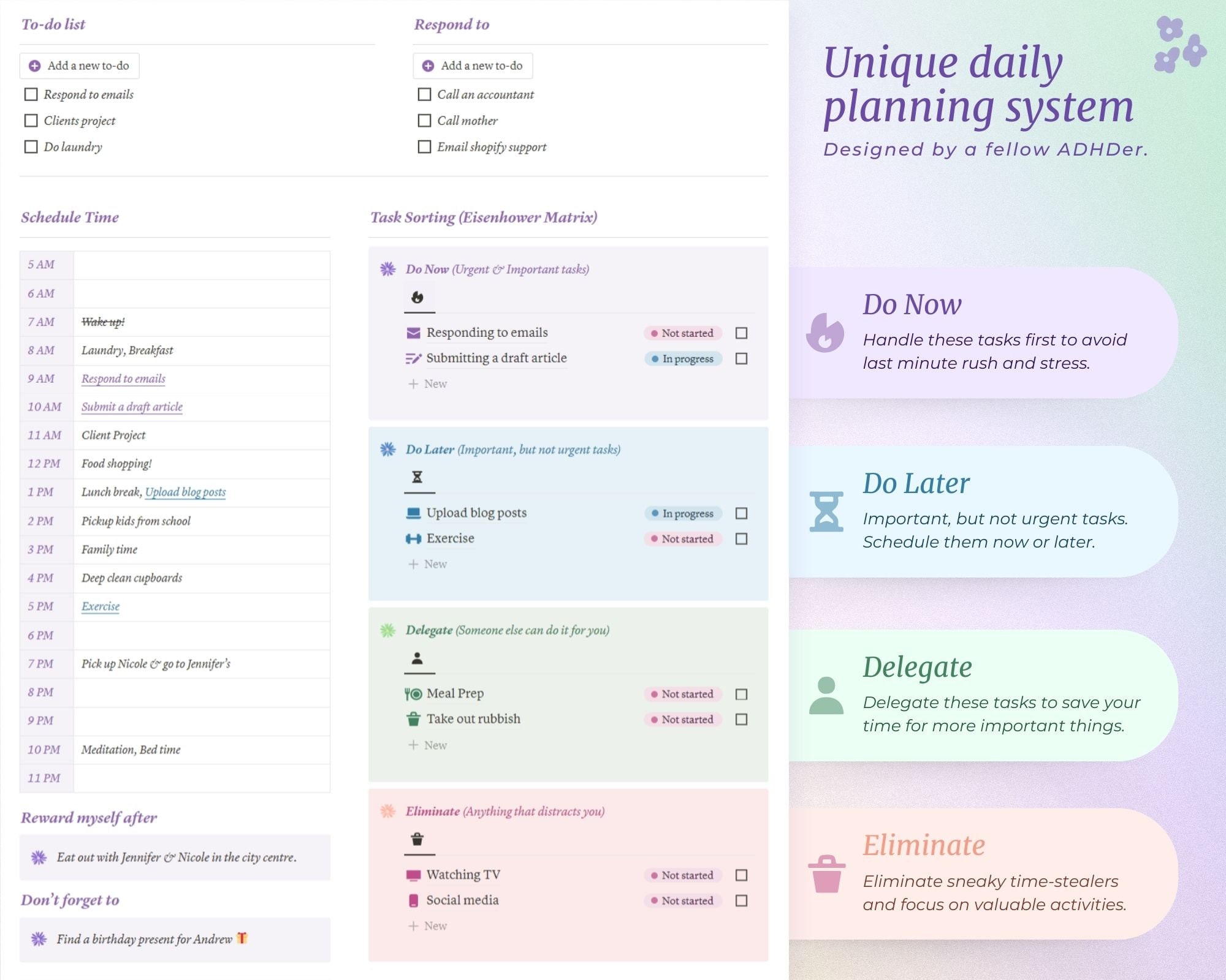 ADHD Notion Life Planner | ADHD Notion Template, ADHD Notion, Notion Dashboard, All in One ...