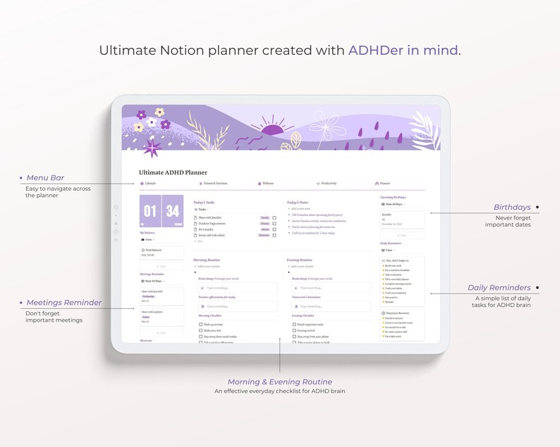 ADHD Notion Template ADHD Digital Planner ADHD Adult Etsy