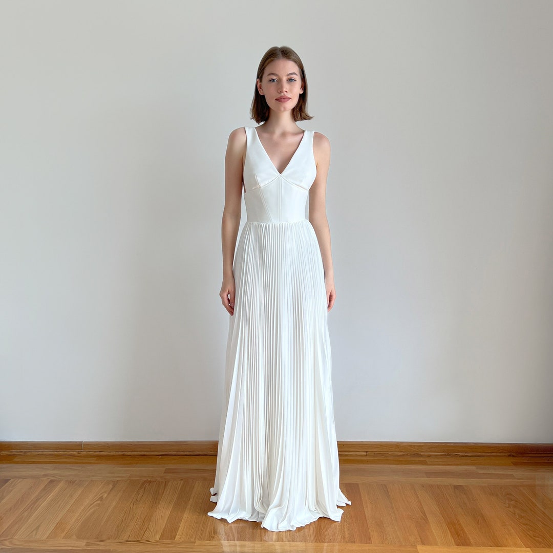 Pleated Skirt Simple Wedding Dress, Modest Wedding Dress, Beach Wedding ...